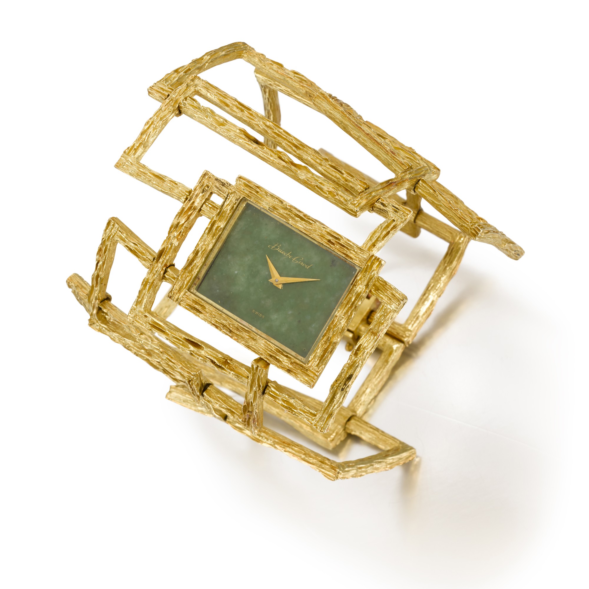 BUECHE GIROD | A LADY'S YELLOW GOLD RECTANGULAR BRACELET WATCH WITH ...