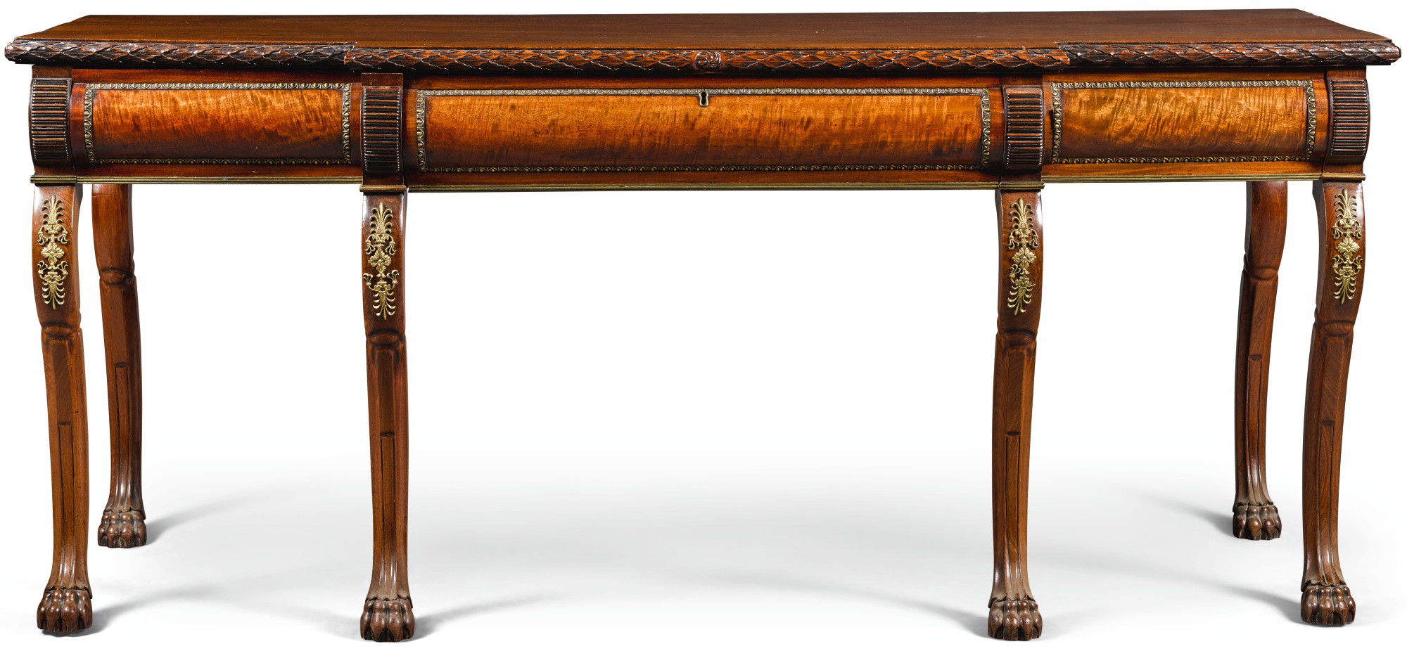 A REGENCY BRASS-MOUNTED MAHOGANY BREAKFRONT SERVING TABLE, POSSIBLY ...