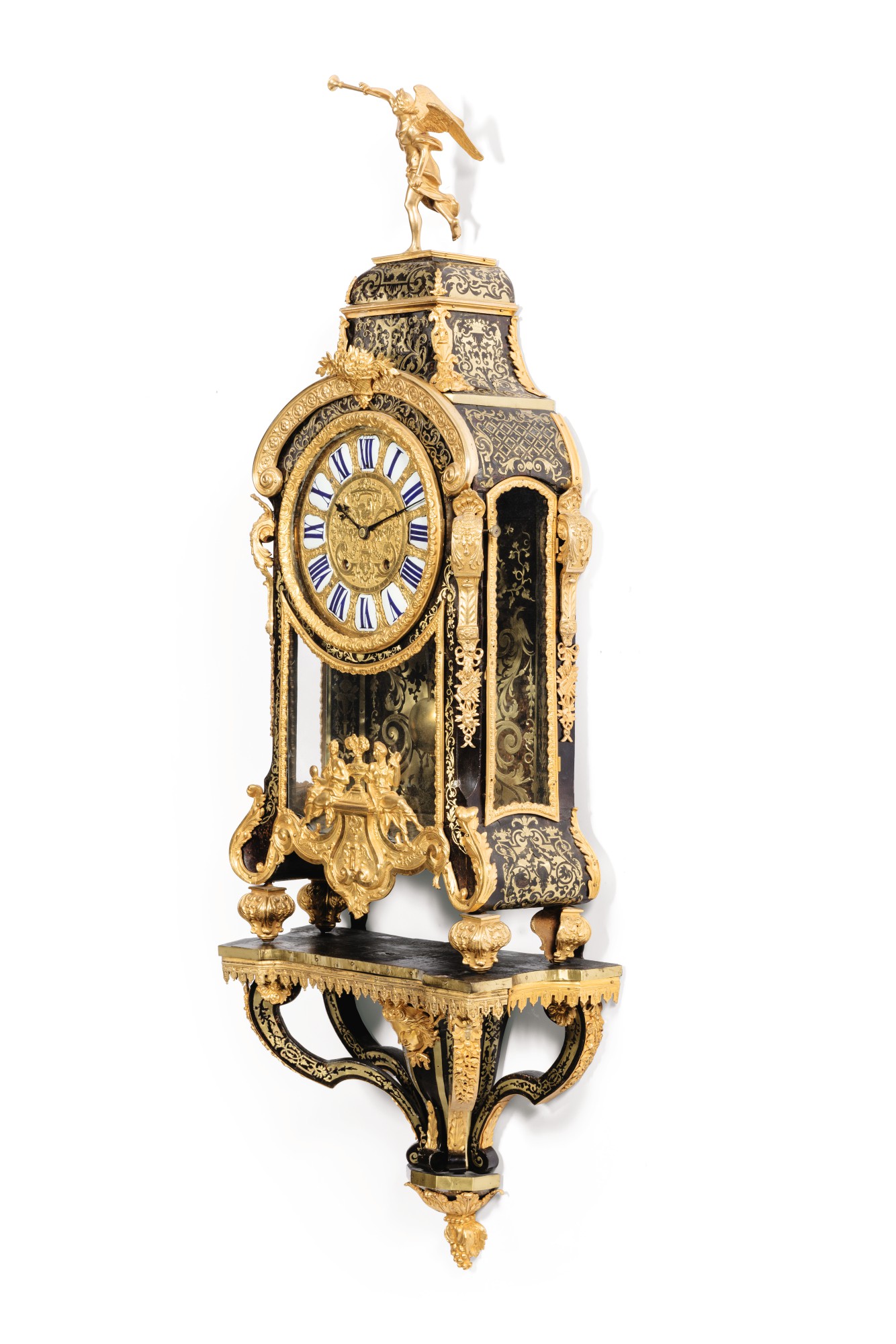 A GILT-BRONZE-MOUNTED TORTOISESHELL AND BRASS MARQUETRY CARTEL CLOCK ...