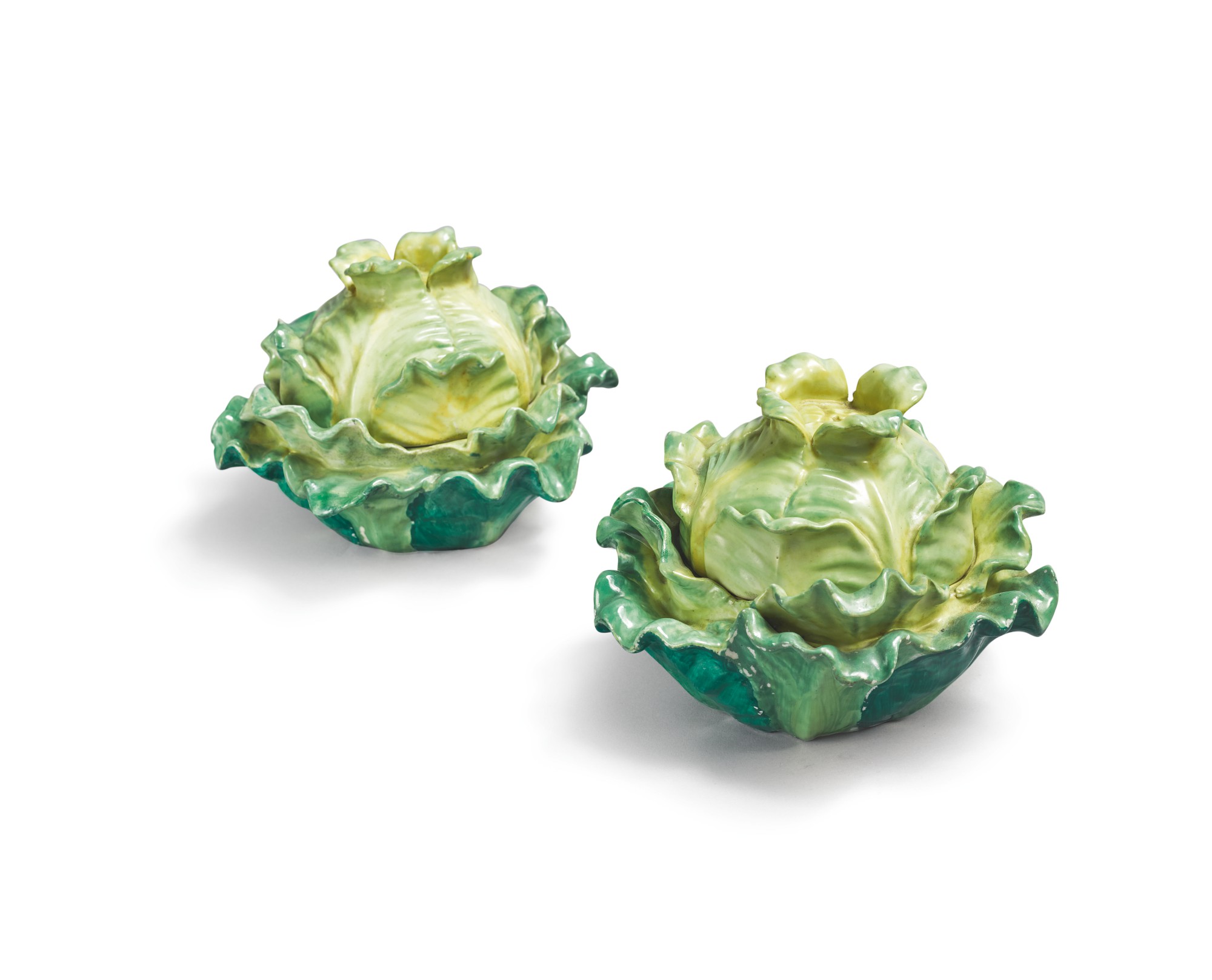 TWO CONTINENTAL CABBAGE-FORM PORCELAIN BOXES AND COVERS, CIRCA 1830-50 ...