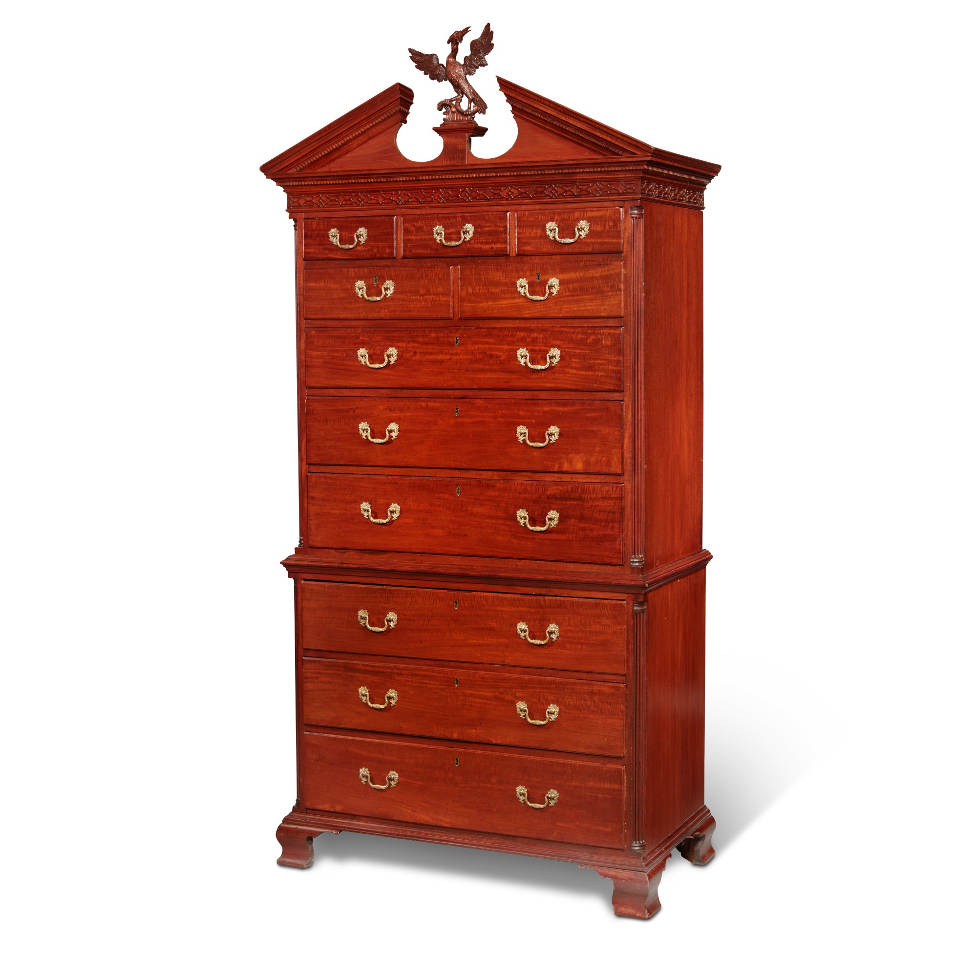 Very Fine and Rare Chippendale Carved and Highly Figured Mahogany Pitch ...