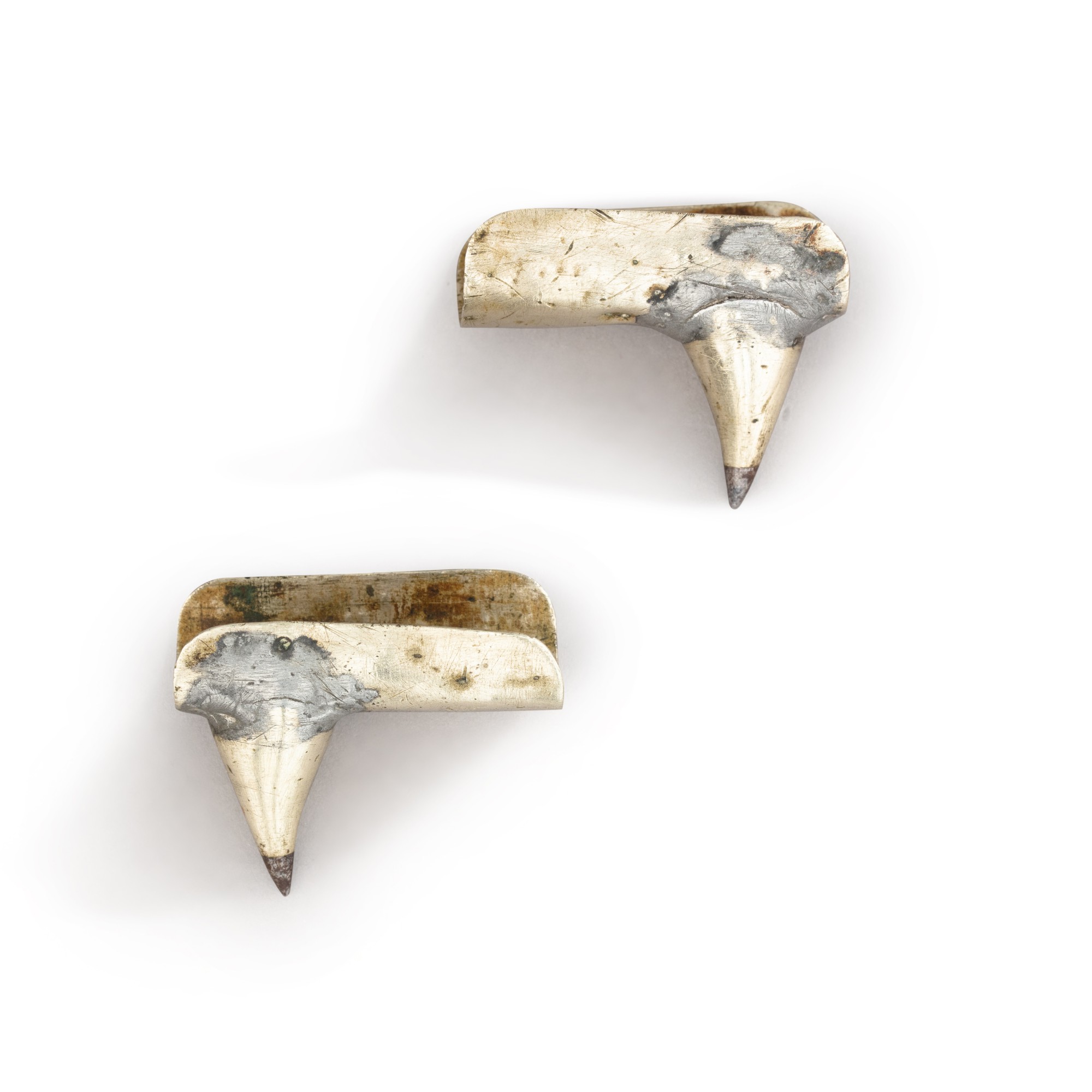 A pair of silver cock fighting spurs, unmarked, South America, probably ...