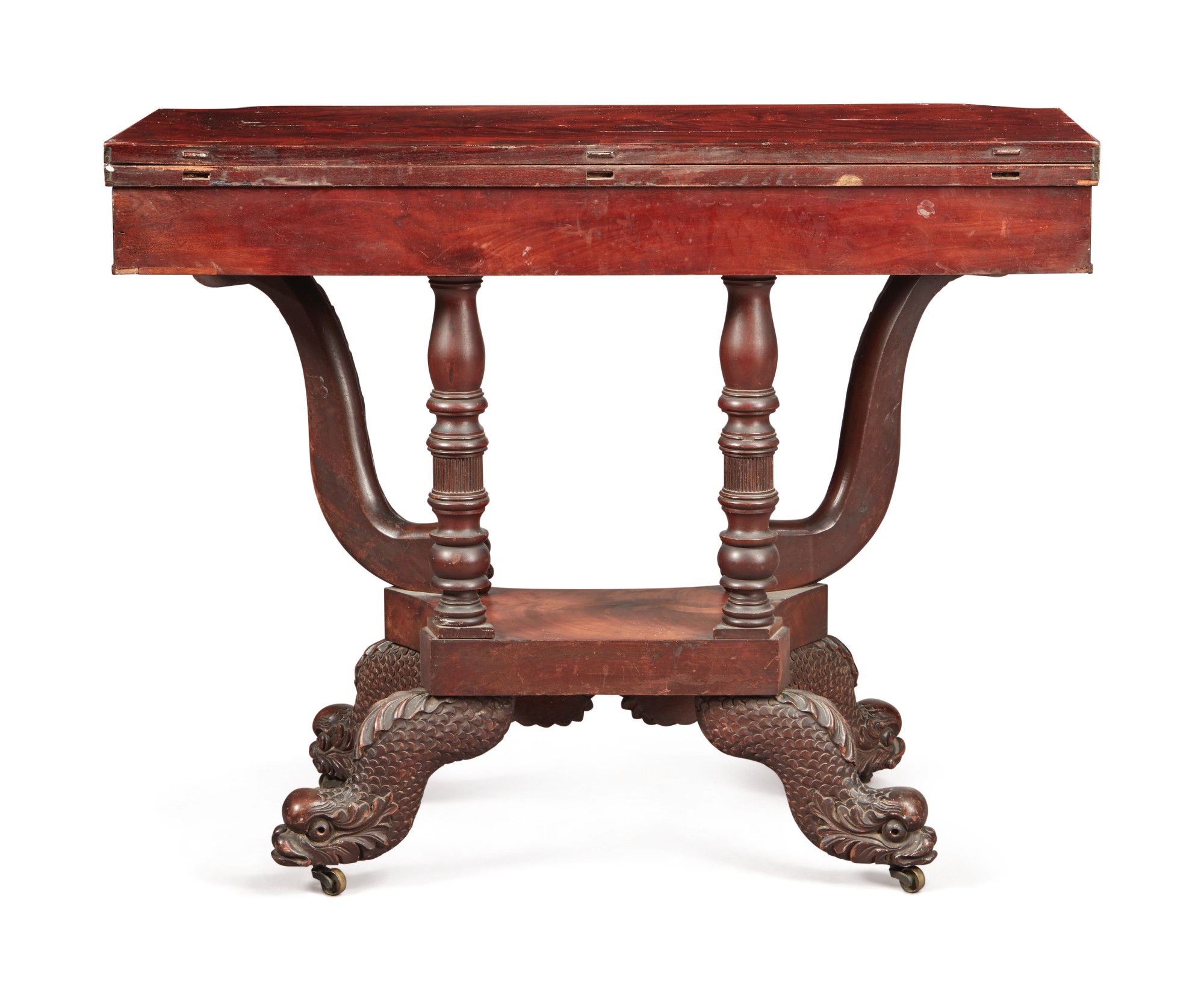 Very Fine Classical Carved and Figured Mahogany Games Table, attributed ...