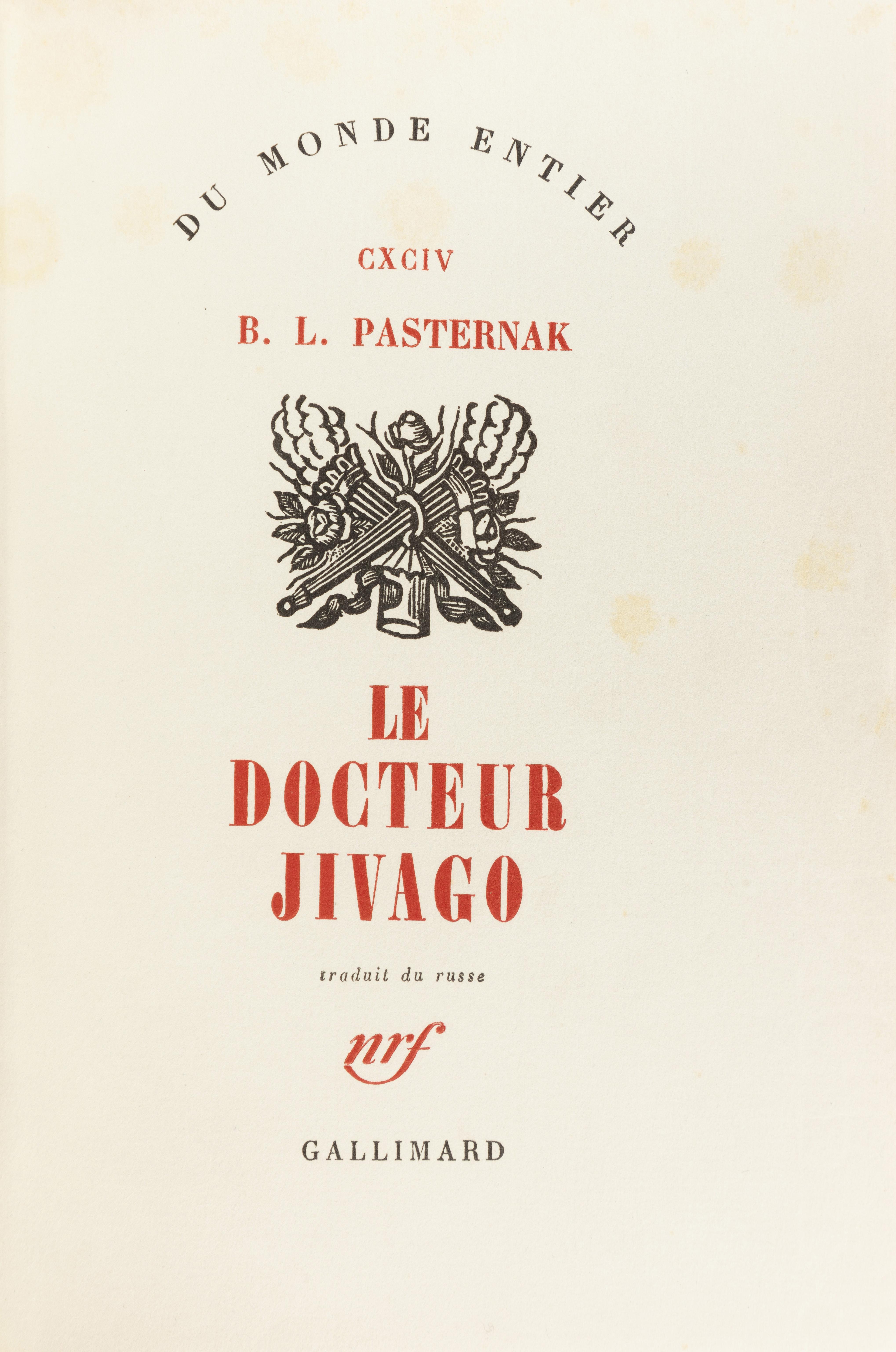 Docteur Jivago. Paris, 1958. Édition originale de la traduction ...