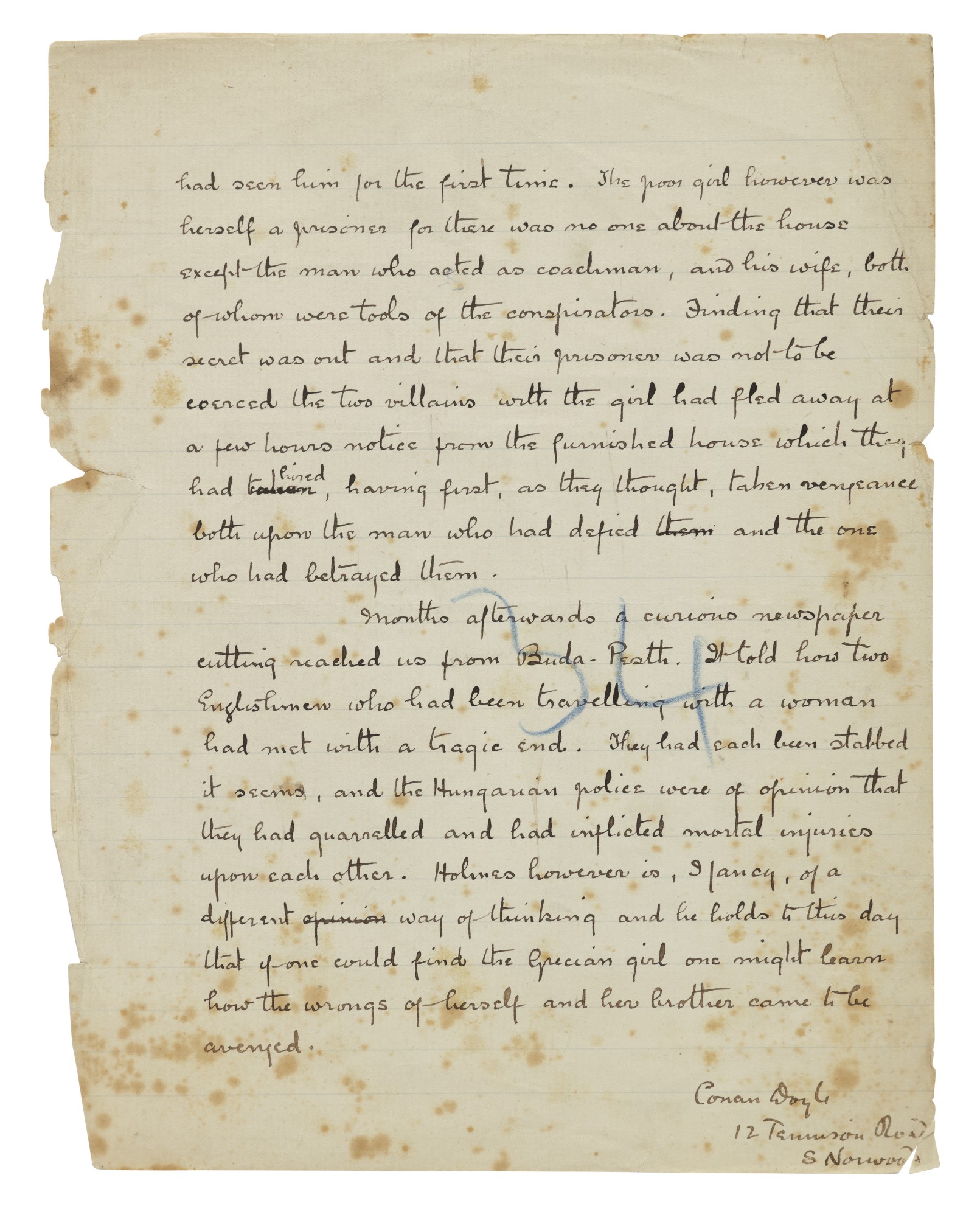 DOYLE, SIR ARTHUR CONAN | Autograph manuscript signed (“Conan Doyle ...