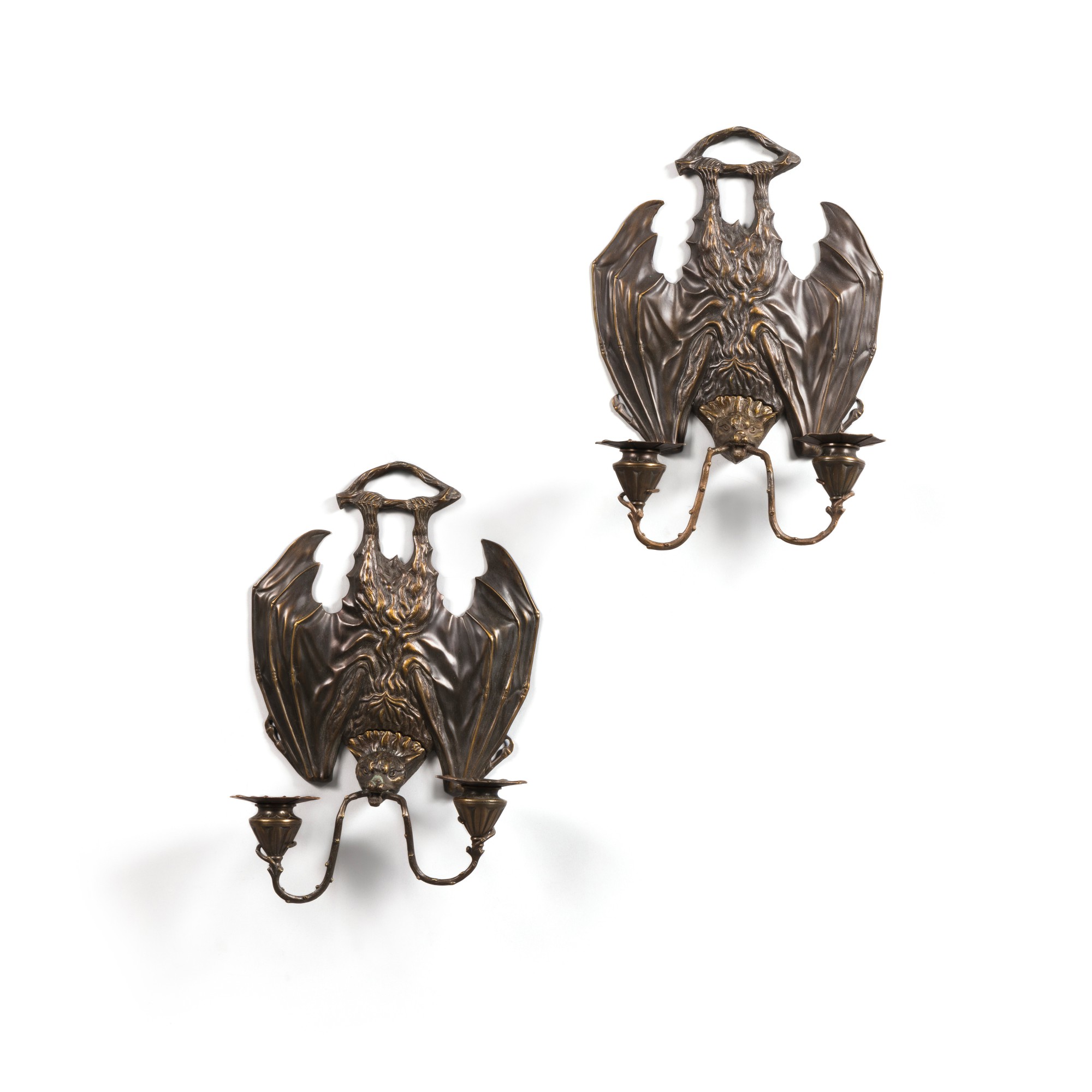 Pair of patinated metal bat wall-lights, late 19th century | Paire de ...