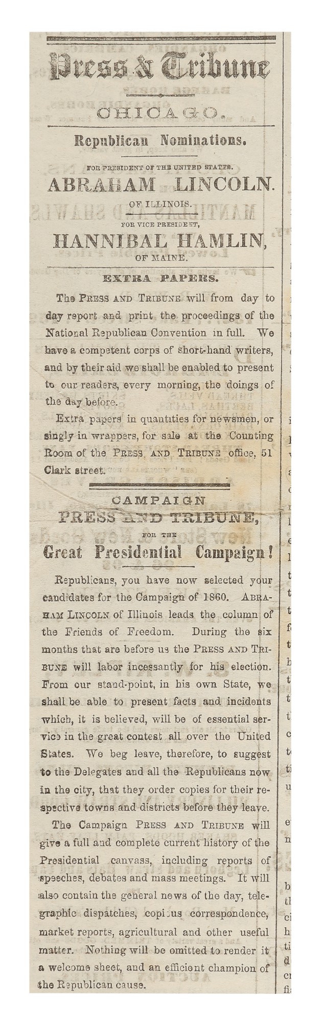 ABRAHAM LINCOLN | Extensive next-day coverage of the 1860 Republican ...