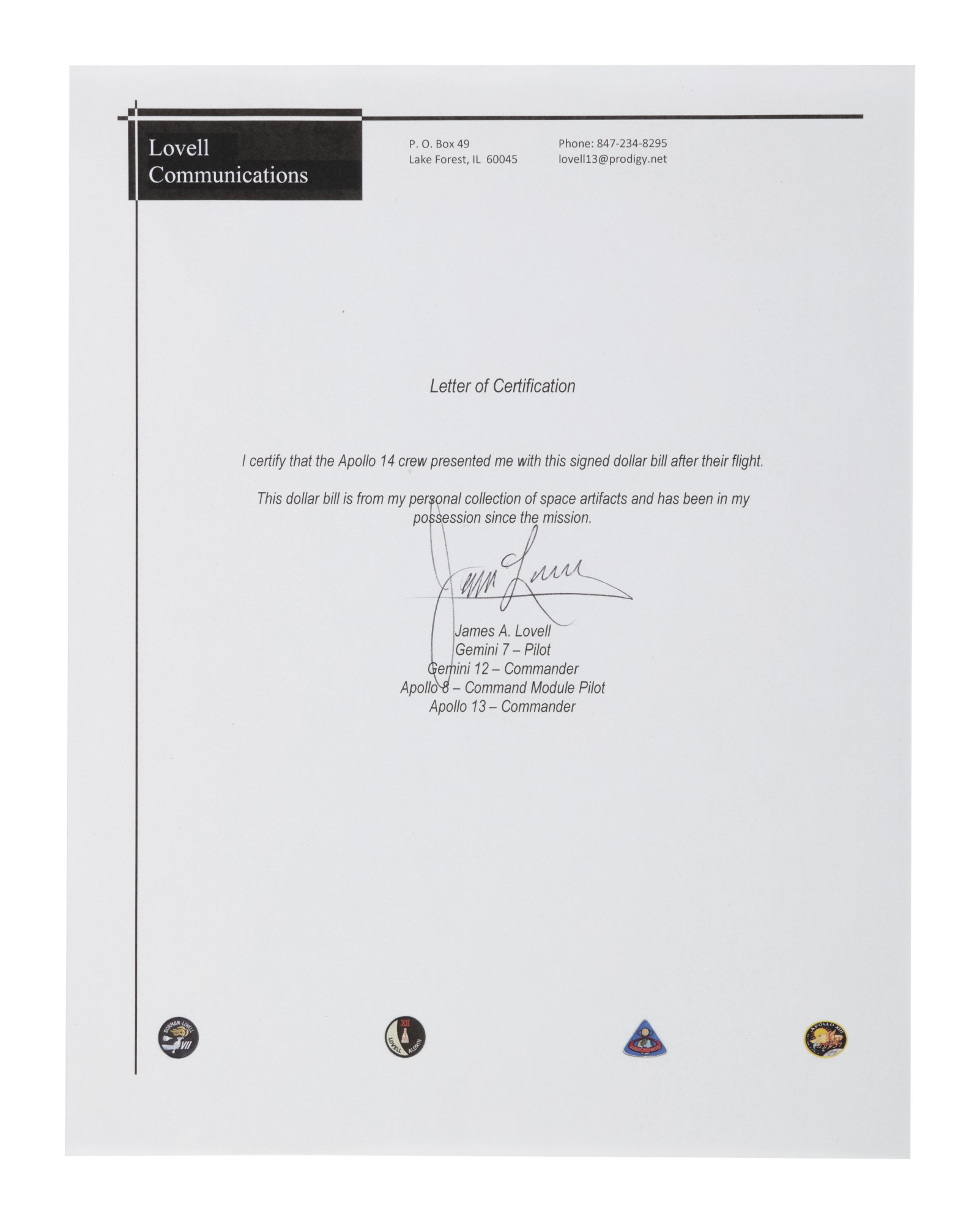 [APOLLO 14]. CREW-SIGNED ONE DOLLAR BILL, FROM THE COLLECTION OF JAMES ...