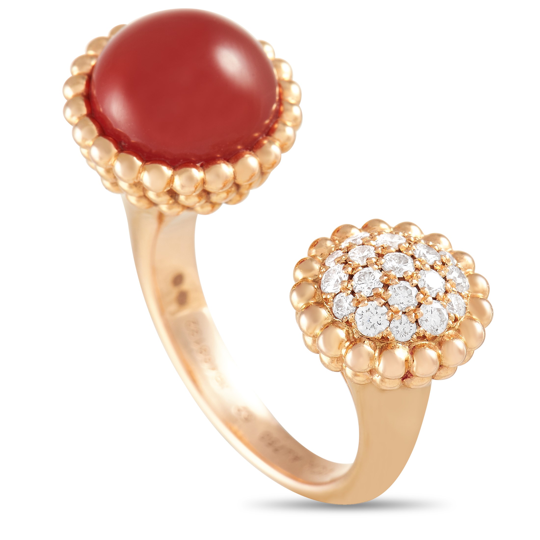 Van Cleef And Arpels Rose Gold Carnelian And Diamond Perlée Couleurs