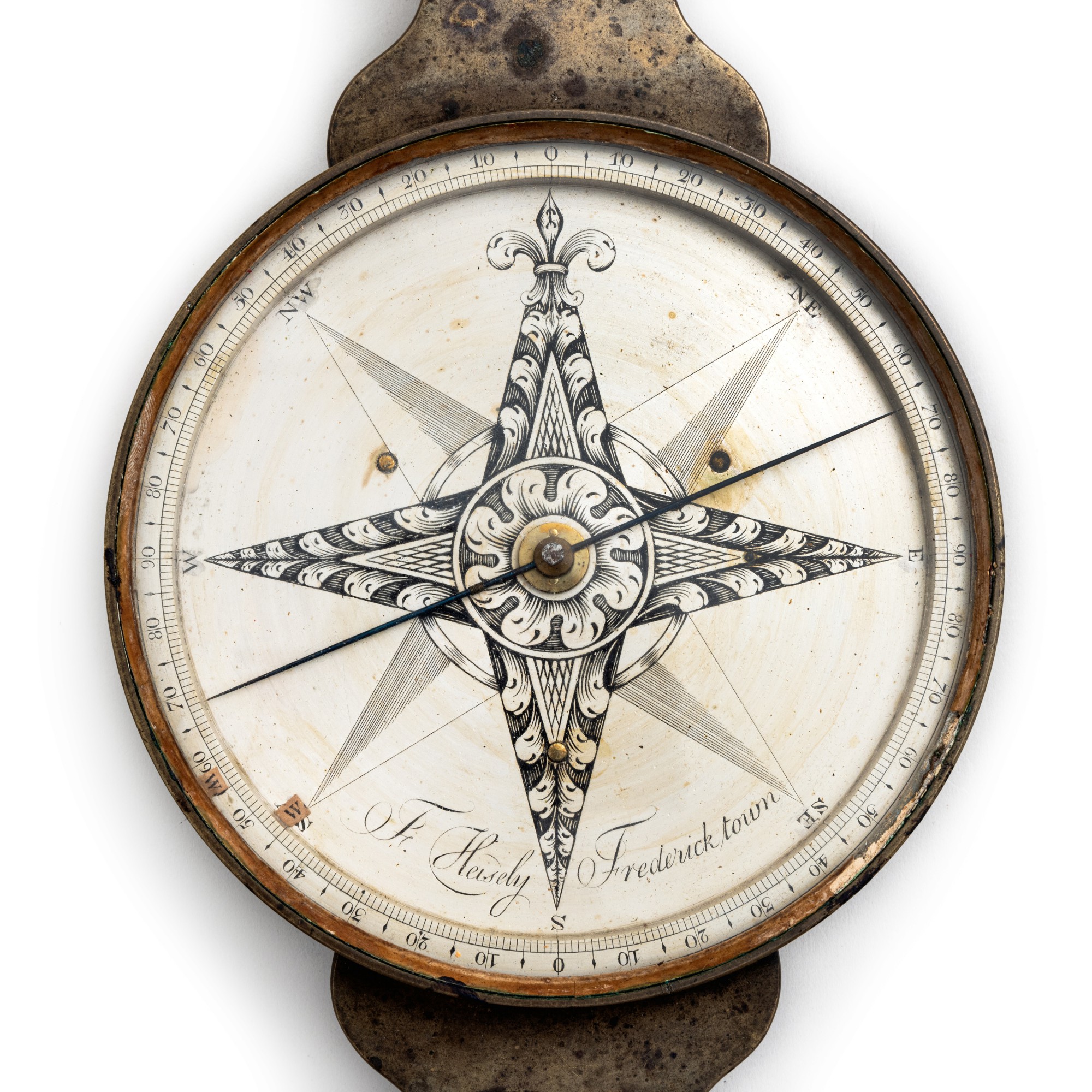 Very Fine and Rare Surveyor's Vernier Brass Compass, Frederick Heisely ...
