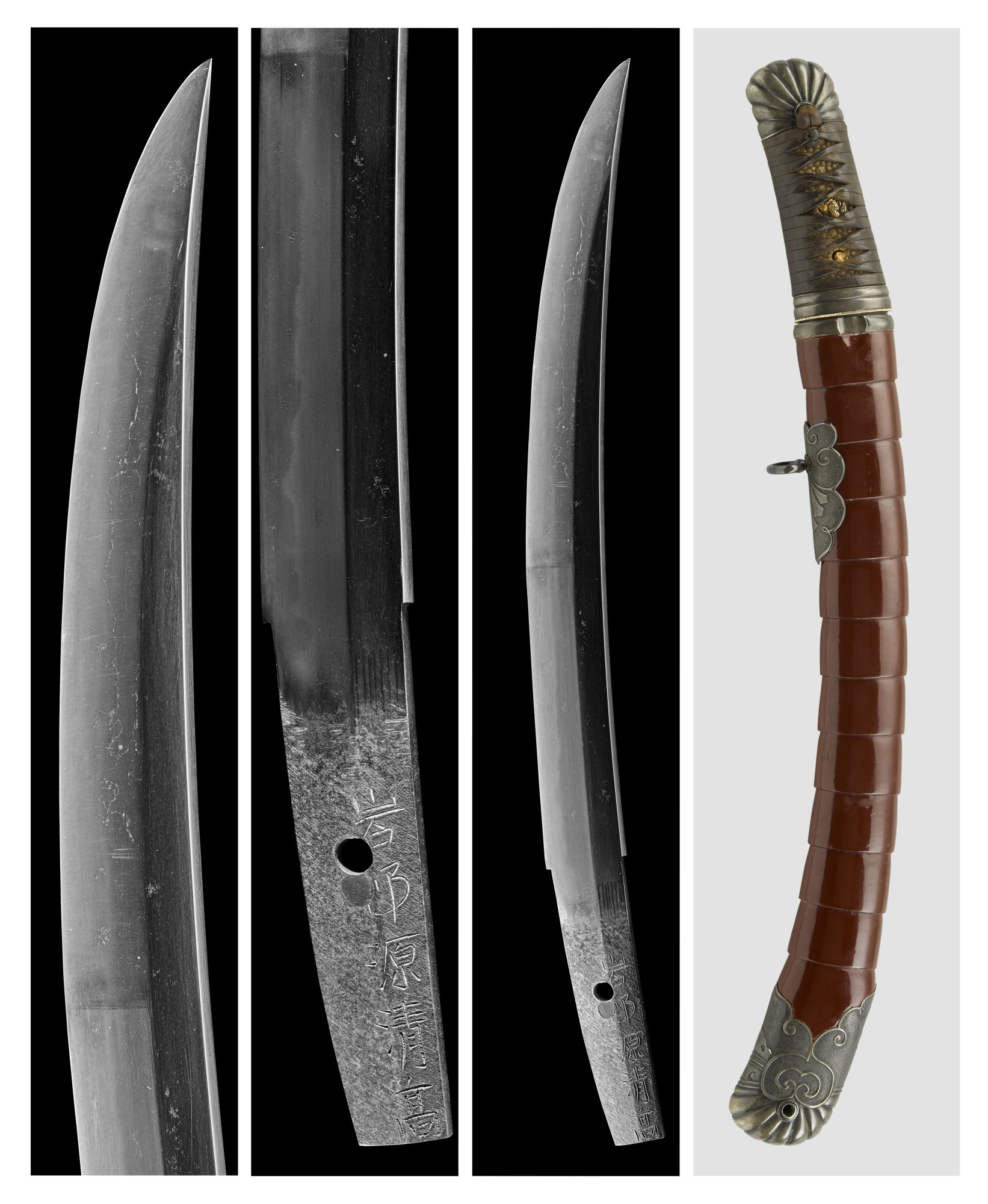 An aikuchi tanto with ebi-kizami koshirae | Signed Iwato Minamoto ...