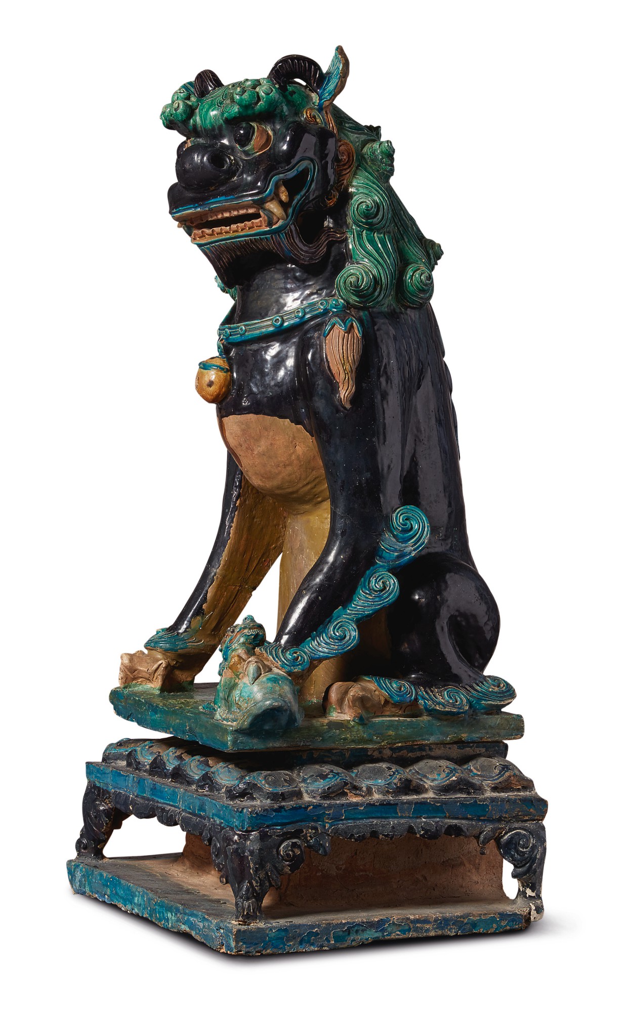 A PAIR OF MASSIVE FAHUA-GLAZED FIGURES OF SEATED LIONS, QING DYNASTY ...