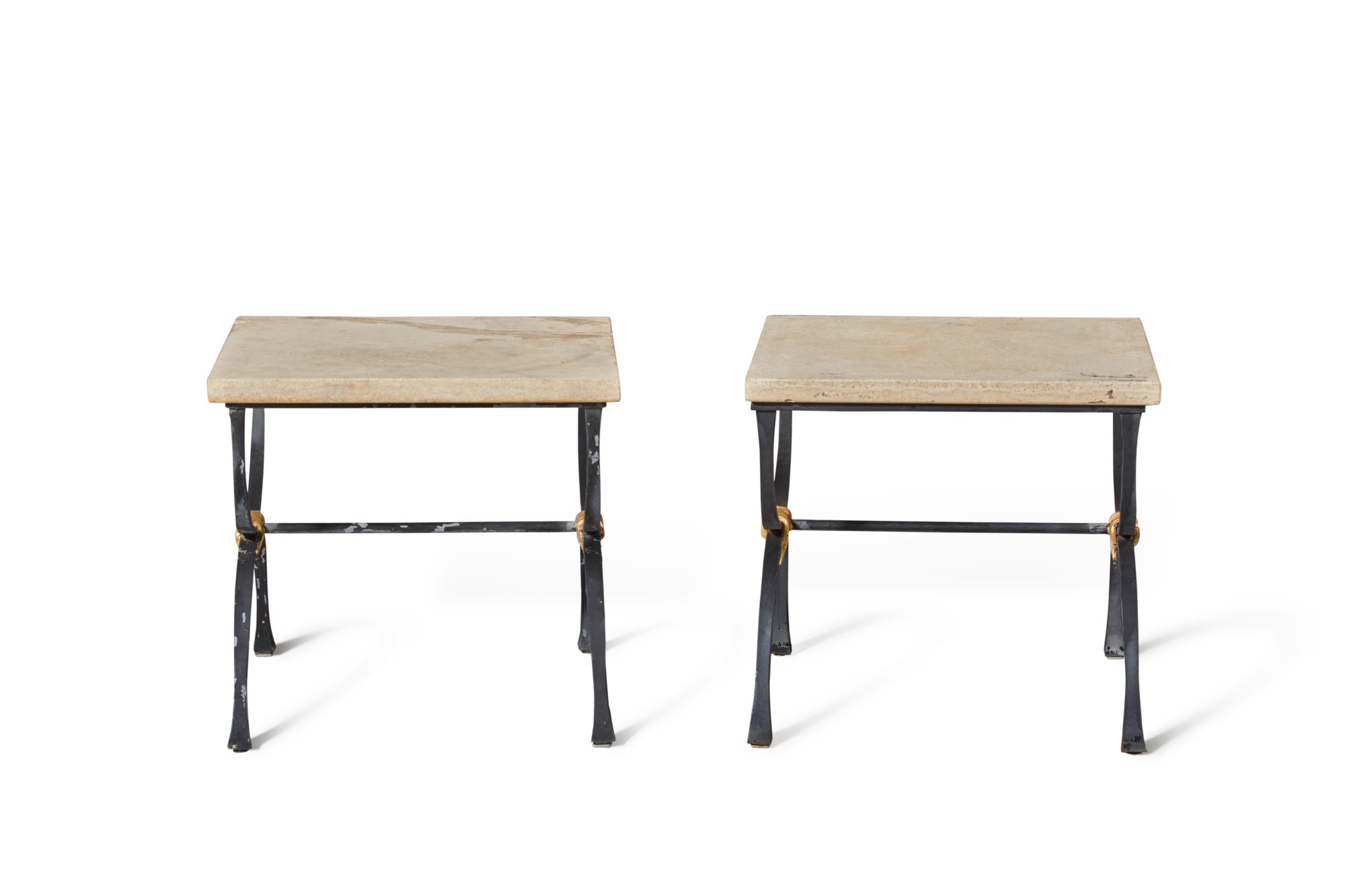 A Pair of Grey/Black Painted and Parcel Gilt Wrought Iron Low Tables ...