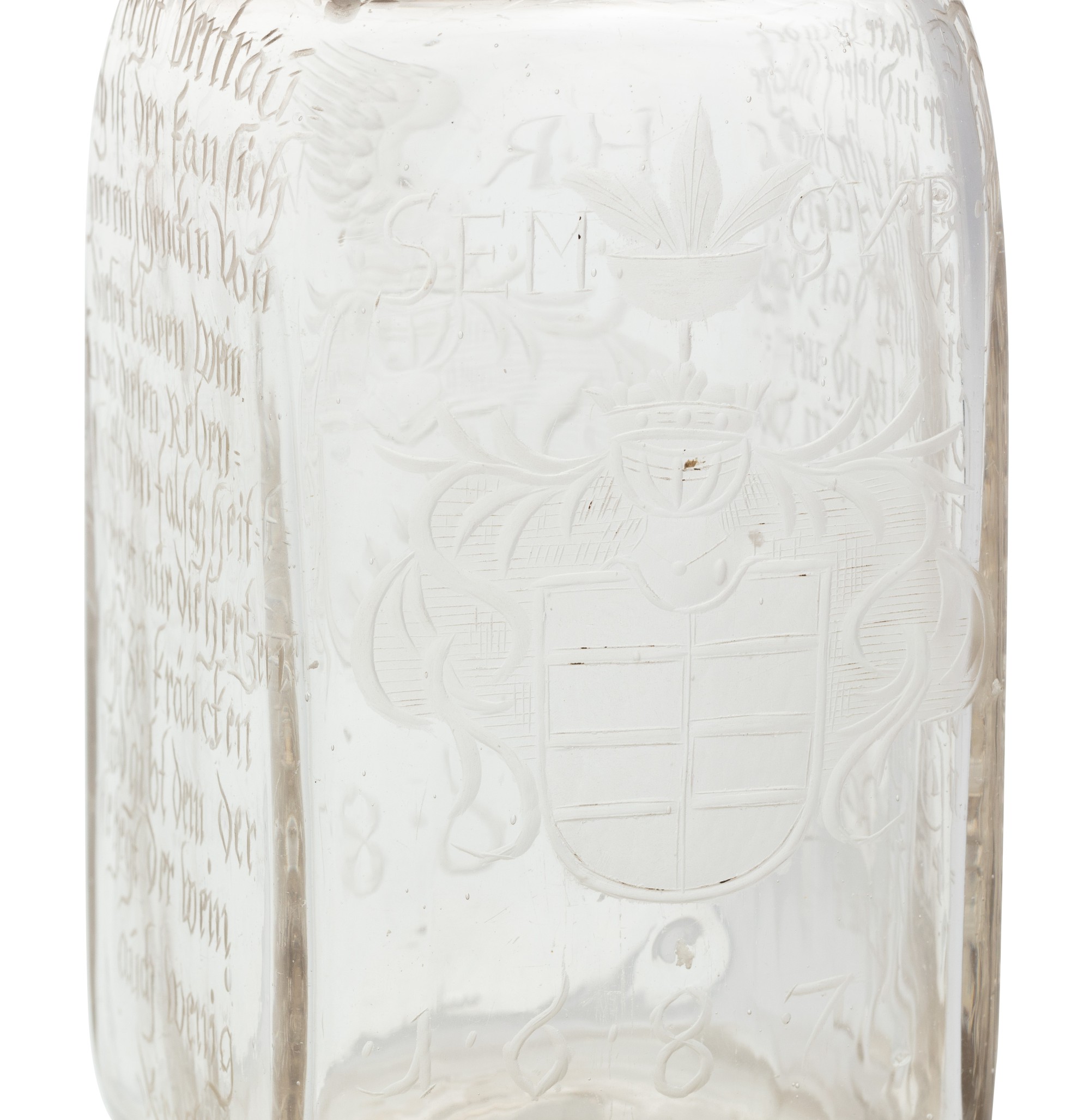 A German engraved glass flask with silver-gilt mounts, unmarked, circa ...