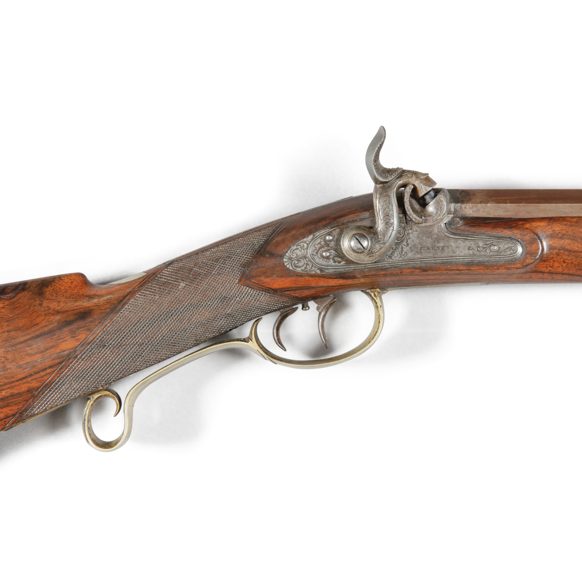 Carved Walnut and Engraved Steel German Silver-Mounted Percussion Rifle ...