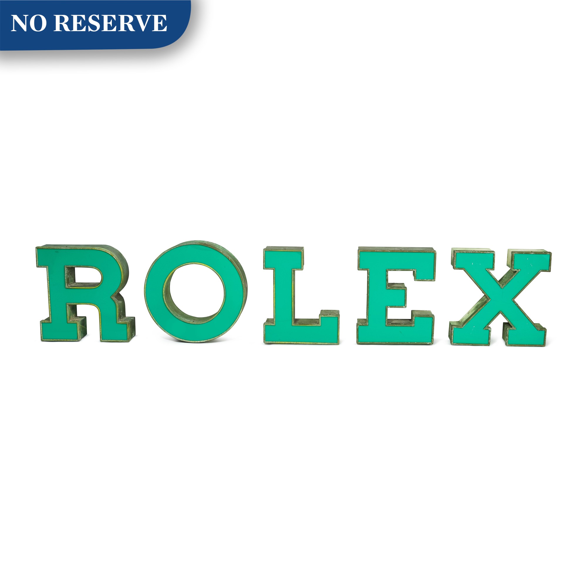 Rolex | A gilt brass, metal and green acrylic large outdoor advertising ...