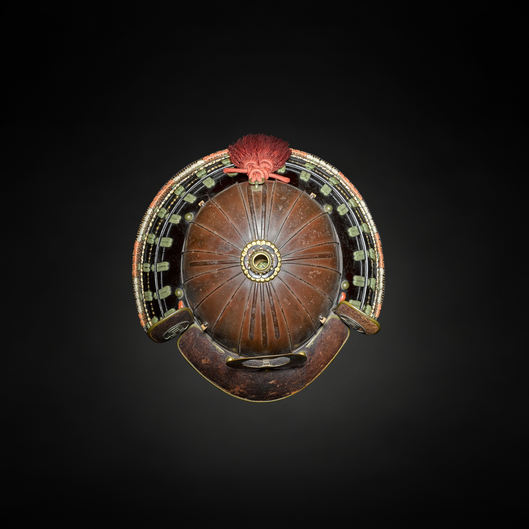 A suji-bachi [helmet with raised ridges] and hanbo [half mask] | The ...