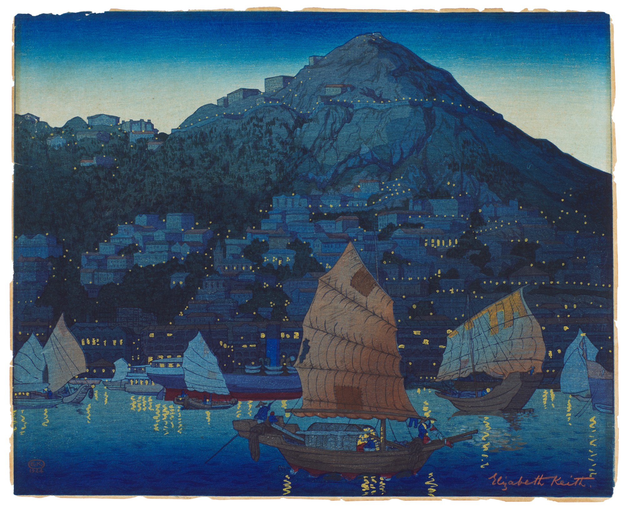 Elizabeth Keith (1887-1956) | Hong Kong Harbour, Night | Taisho period ...