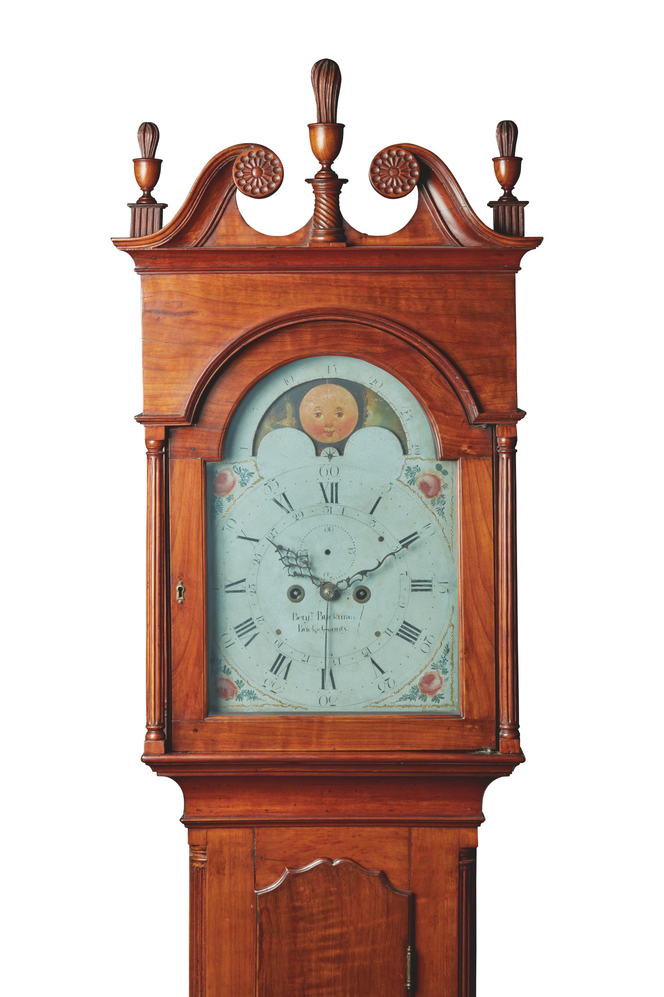 FINE AND RARE CHIPPENDALE CARVED AND FIGURED CHERRYWOOD TALL CASE CLOCK ...