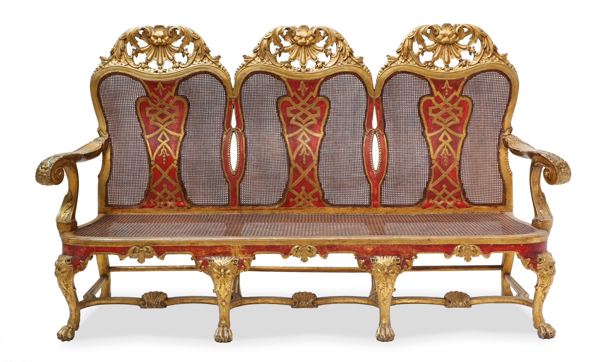 SOFA IN GILDED AND RED LACQUERED WOOD, ROME, FIRST THIRD OF THE 18TH ...
