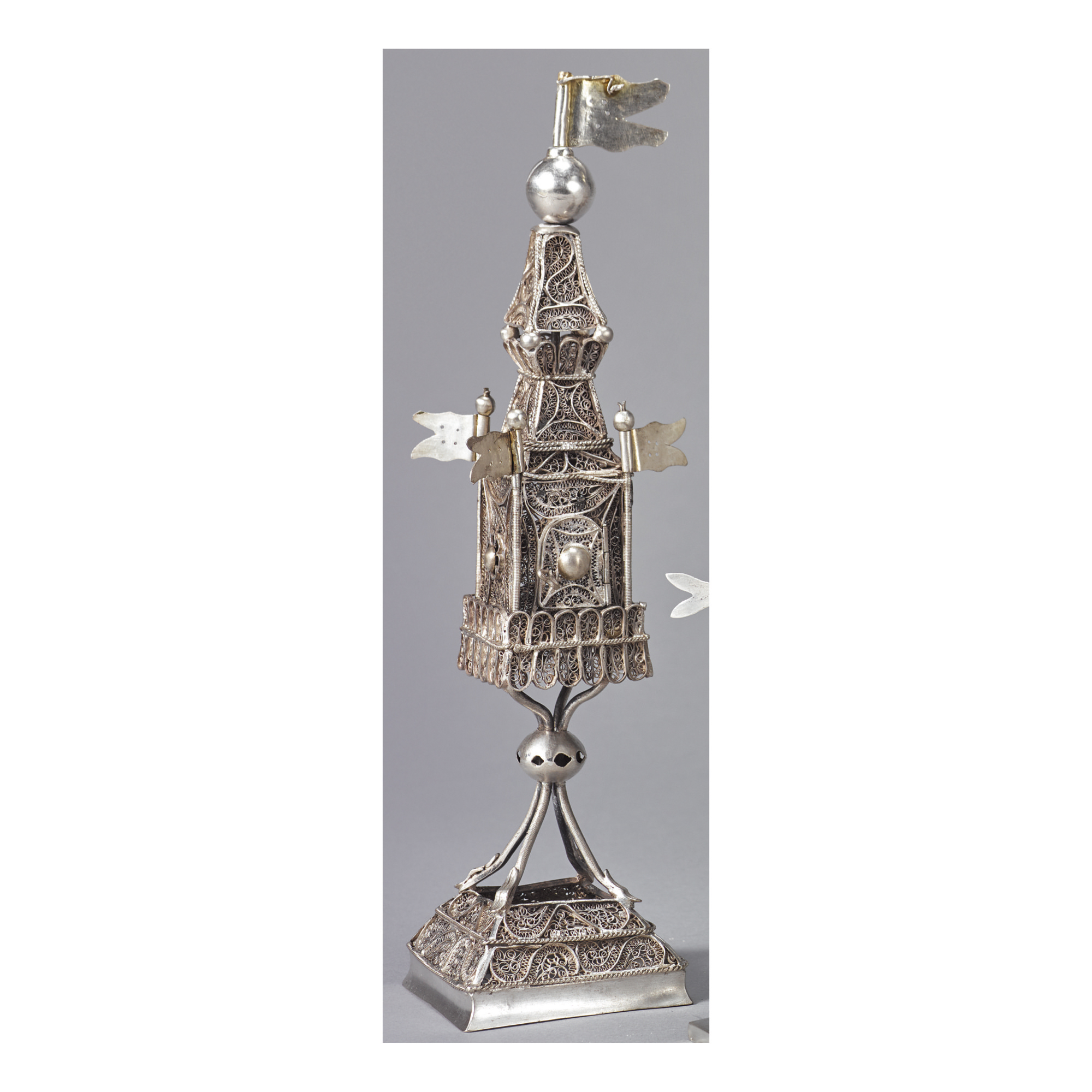 AN EASTERN EUROPEAN SILVER AND FILIGREE SPICE TOWER, MID 19TH CENTURY ...