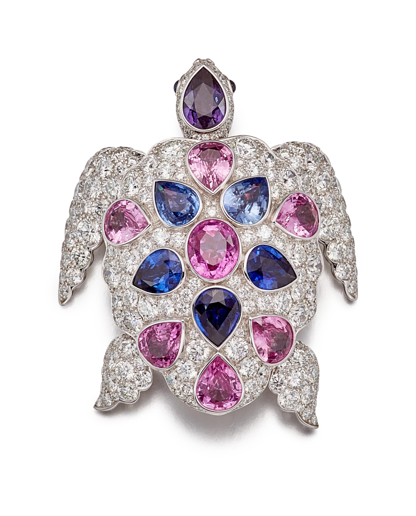 GRAFF | DIAMOND, SAPPHIRE AND COLOURED SAPPHIRE BROOCH | 格拉夫 鑽石 配 藍寶石 及 ...