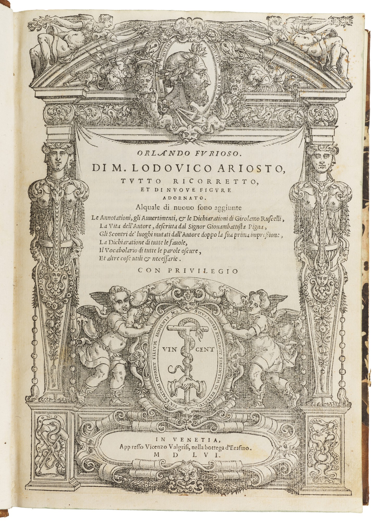Ariosto, Orlando furioso, Venice, Valgrisi, 1556, later half calf ...