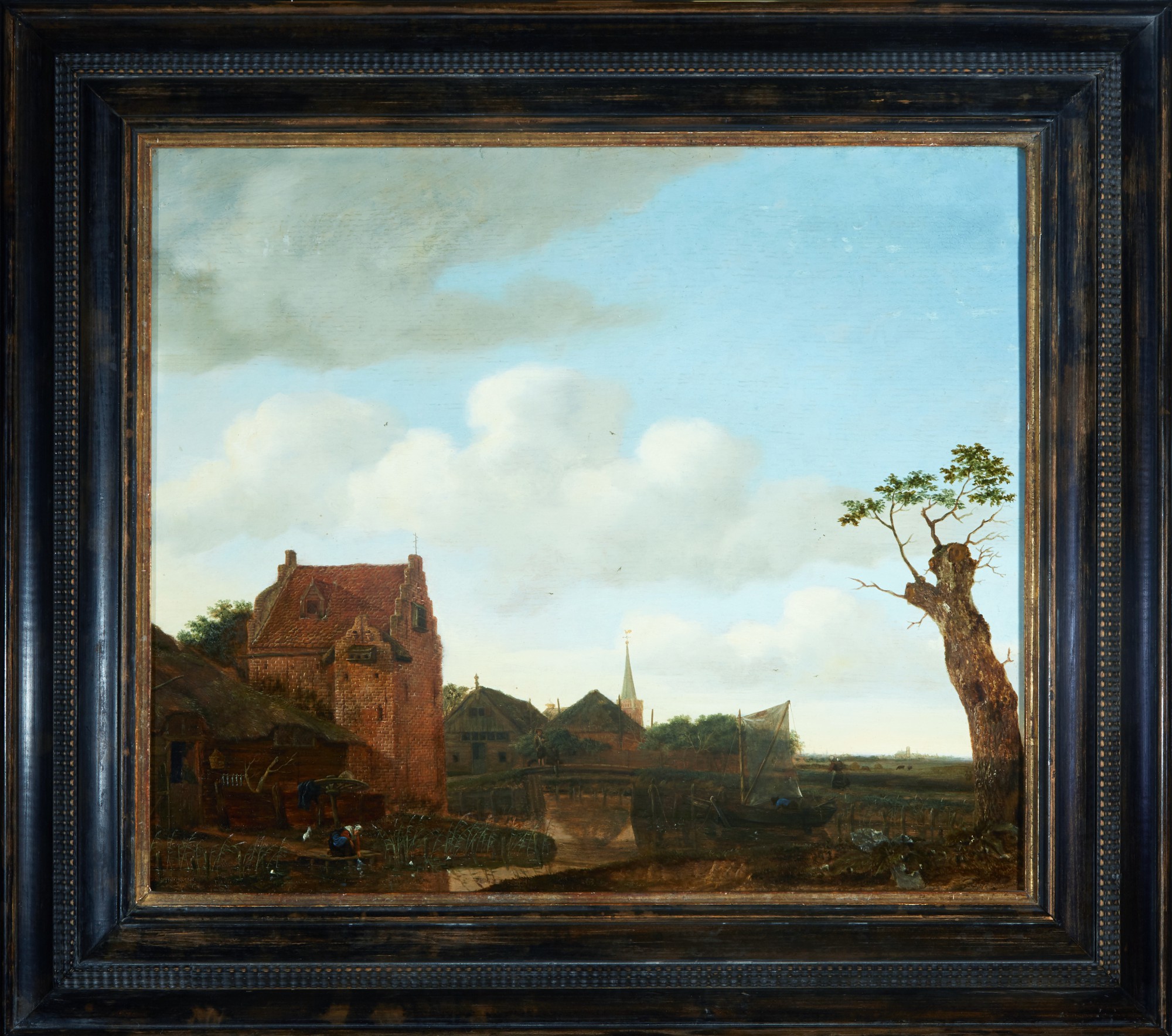 EMANUEL MURANT | VILLAGE LANDSCAPE WITH FIGURES BESIDE A RIVER, A TREE ...