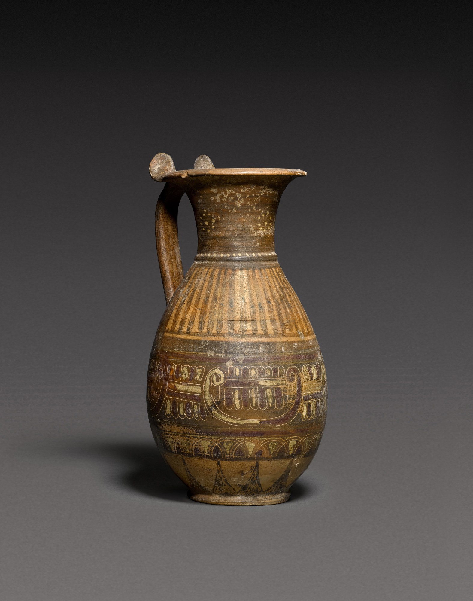 An Etrusco-Corinthian Black-figured Pottery Olpe, attributed to the ...