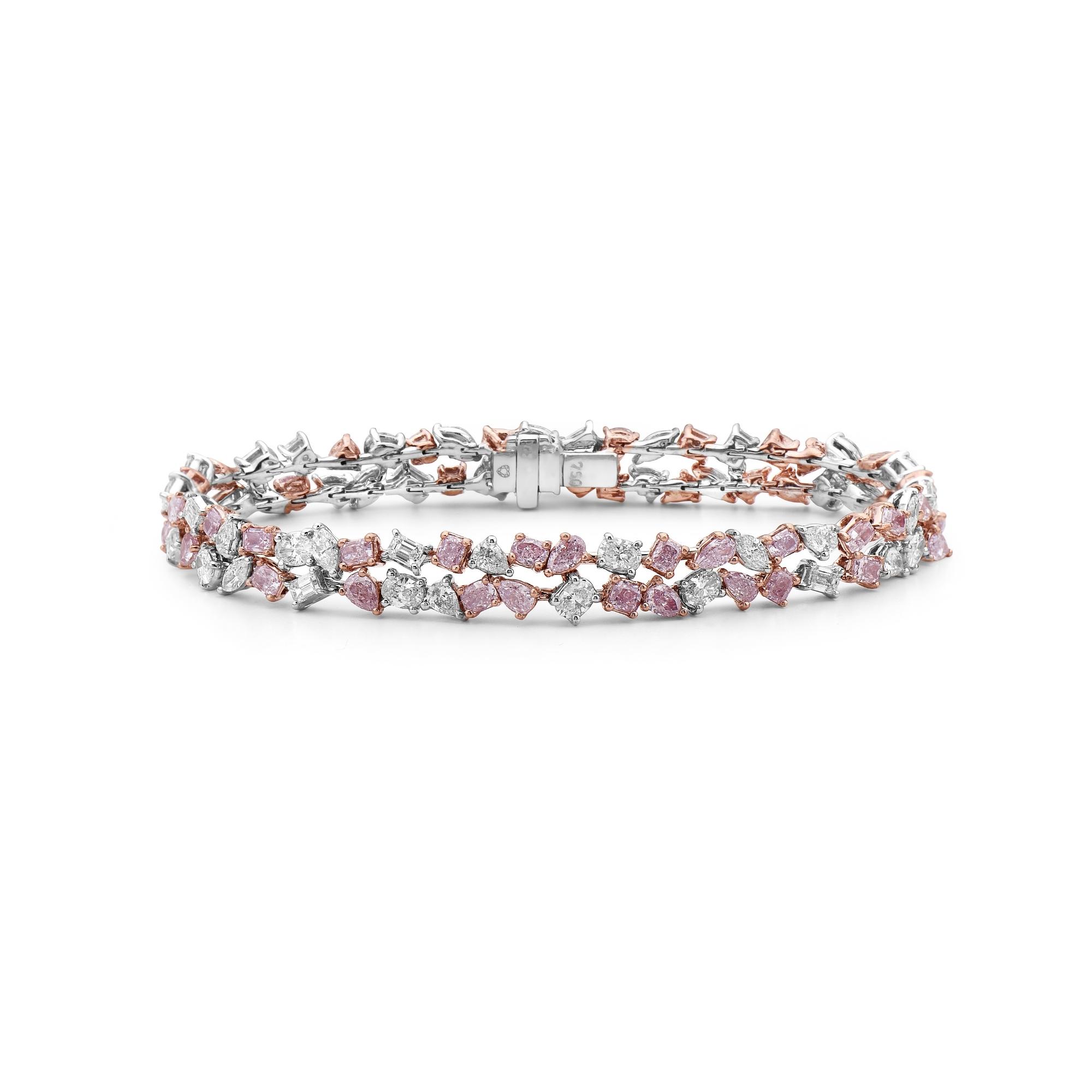 White Gold, Rose Gold, Pink Diamond And Diamond Double Row Bracelet ...