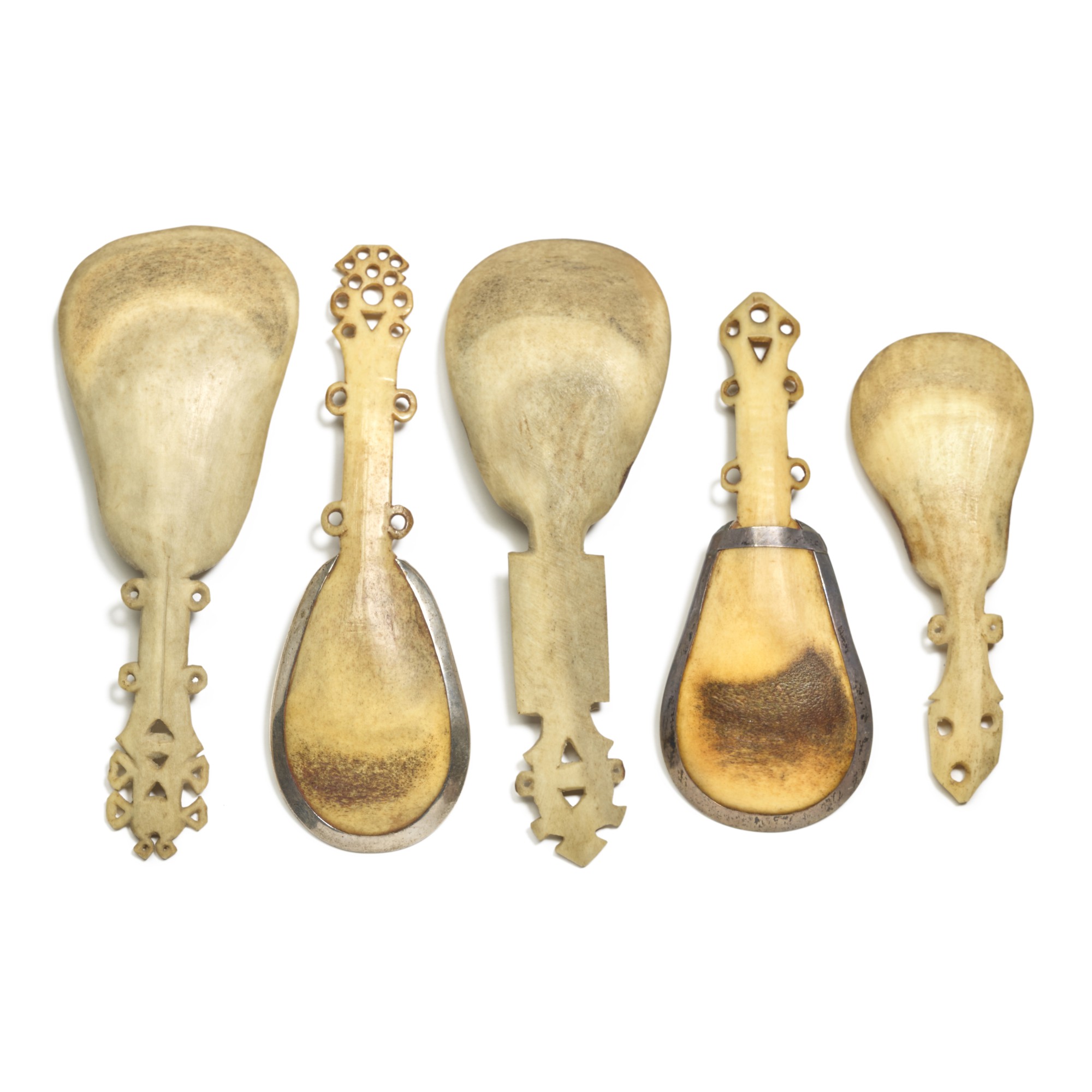 Five carved and incised bone spoons, Sámi people, late 19th/early 20th ...