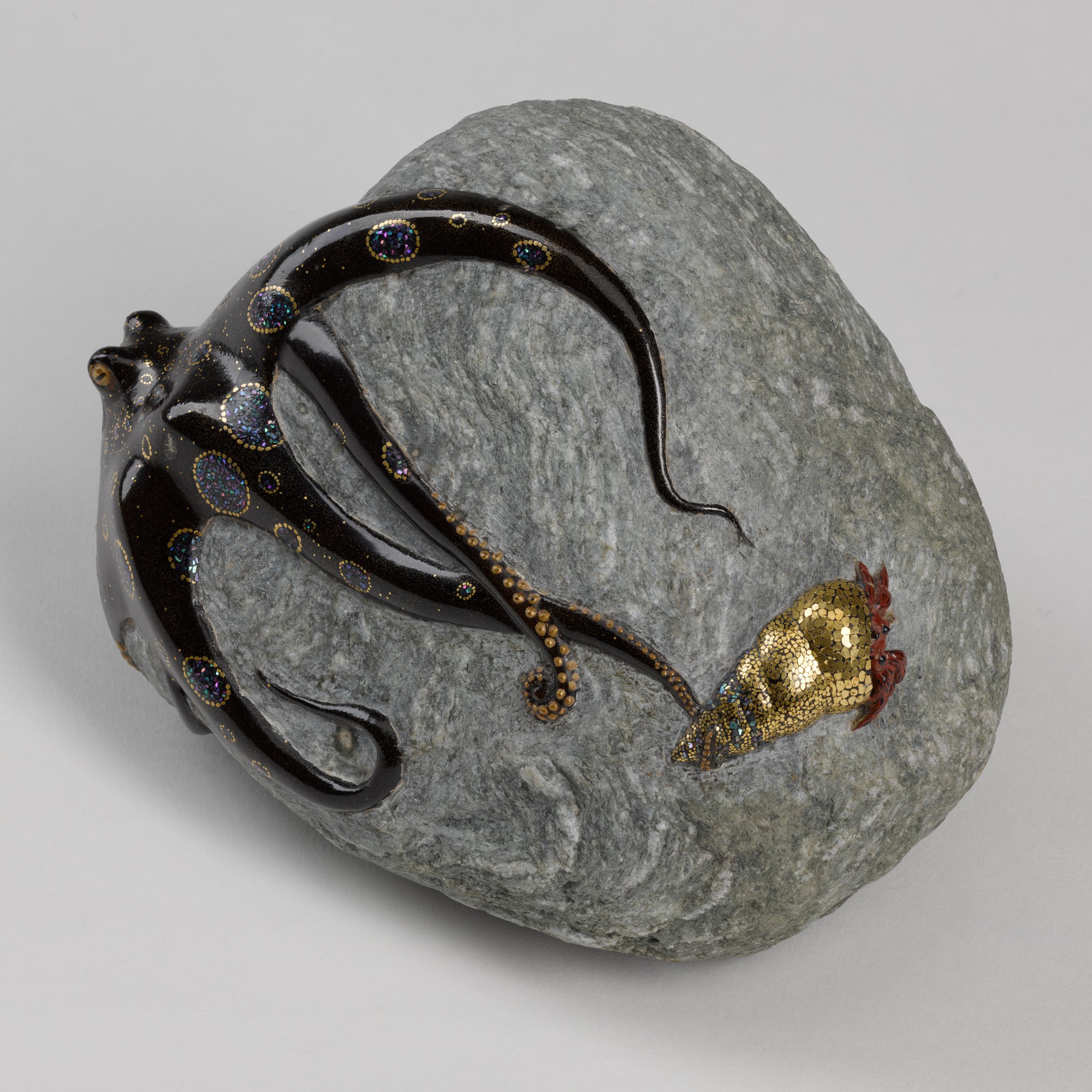 Saratani Tomizo (b. 1949) | A lacquered stone sculpture | Showa period ...