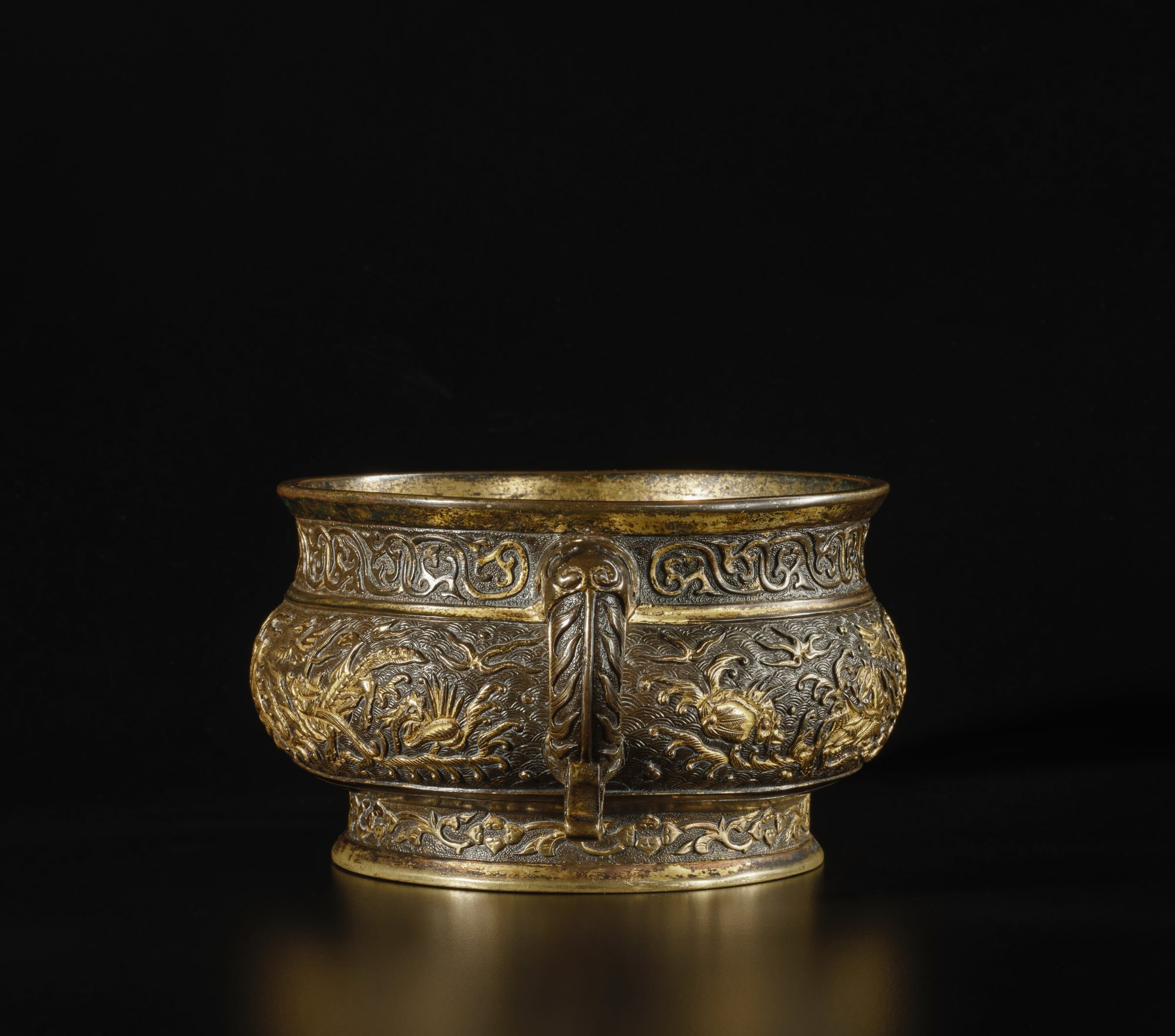 A parcel-gilt bronze 'mythical beast' censer, Signed Hu Wenming, Ming ...