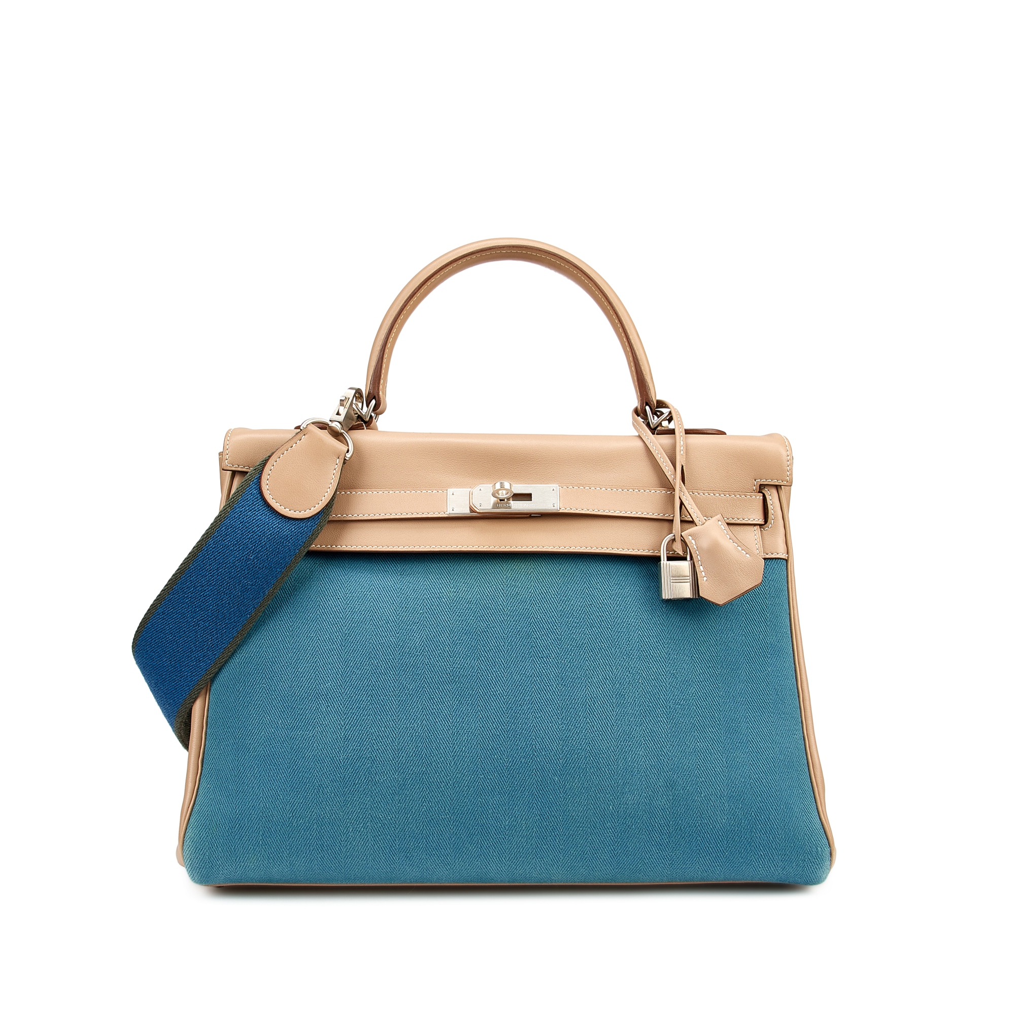 Limited Edition Beige Swift and Turquoise Canvas Kelly 35 Retourne ...