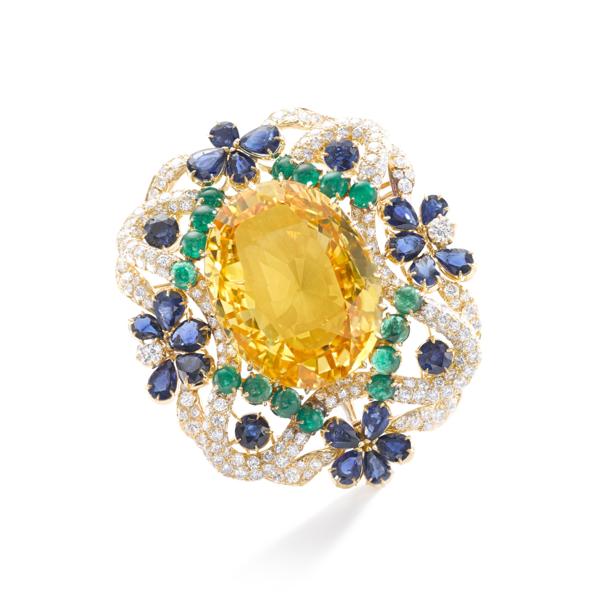 Impressive yellow sapphire, gem set and diamond brooch | Reza ...