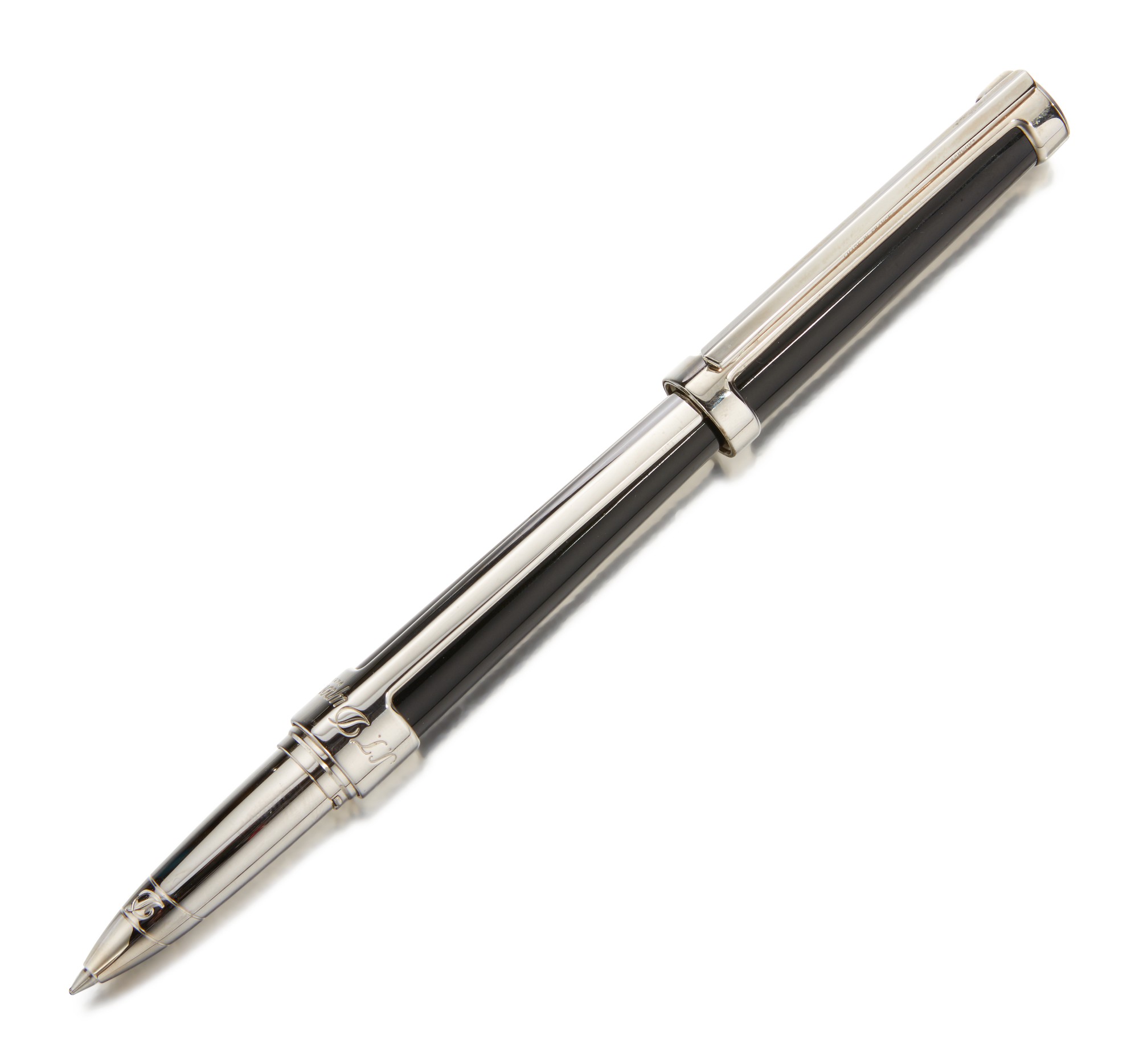 ST DUPONT | A BLACK LACQUER AND PALLADIUM PLATED ROLLER BALL PEN, CIRCA ...