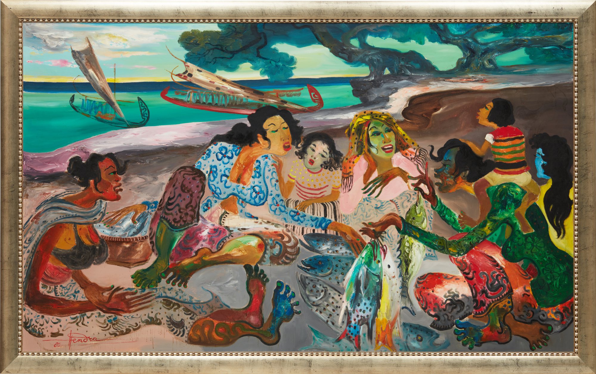 Hendra Gunawan 亨德拉·古拿溫 | Fish market on the beach 沙灘上的魚市場 | Modern ...