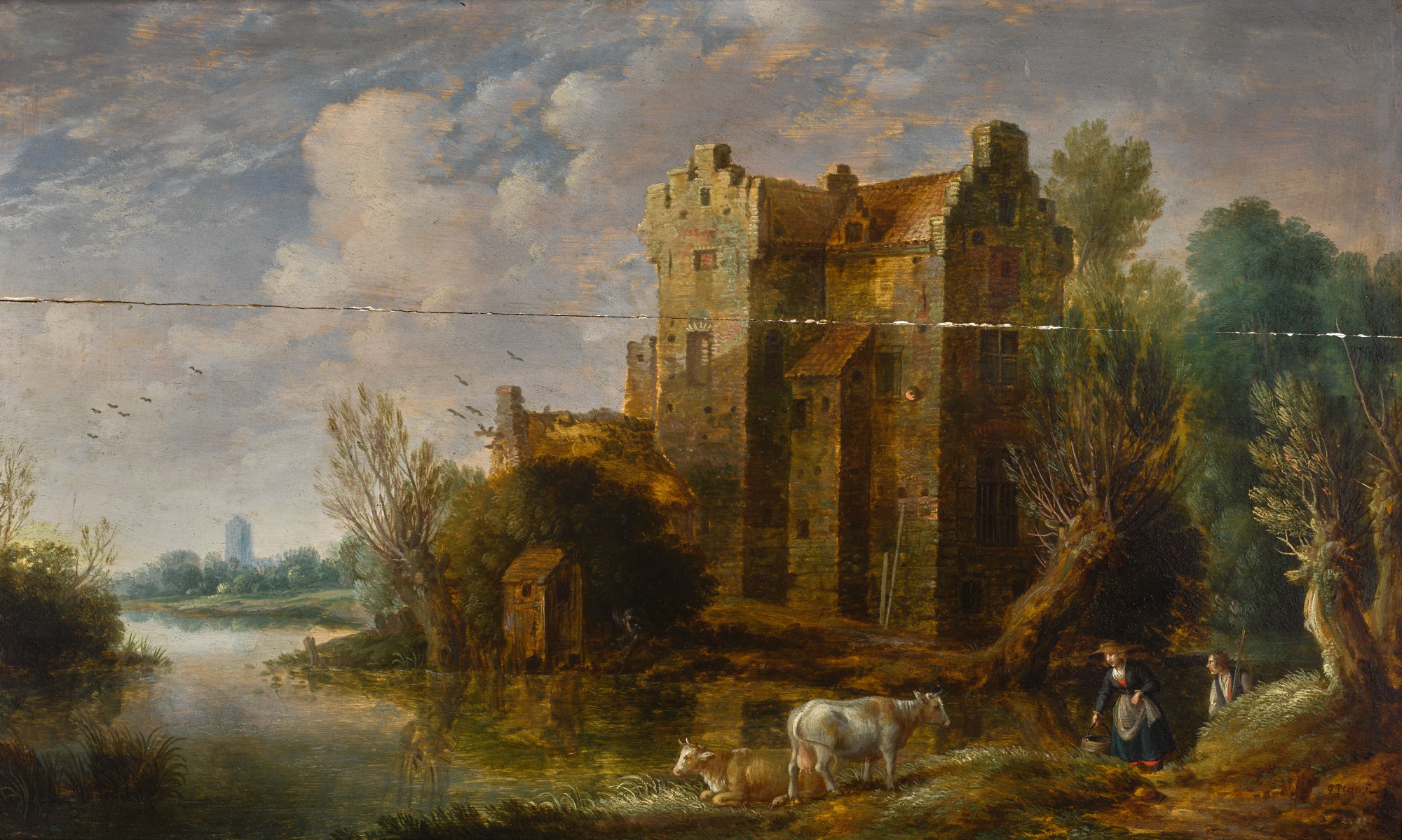 GILLIS PEETERS THE ELDER | A RIVER LANDSCAPE WITH FIGURES AND CATTLE ...