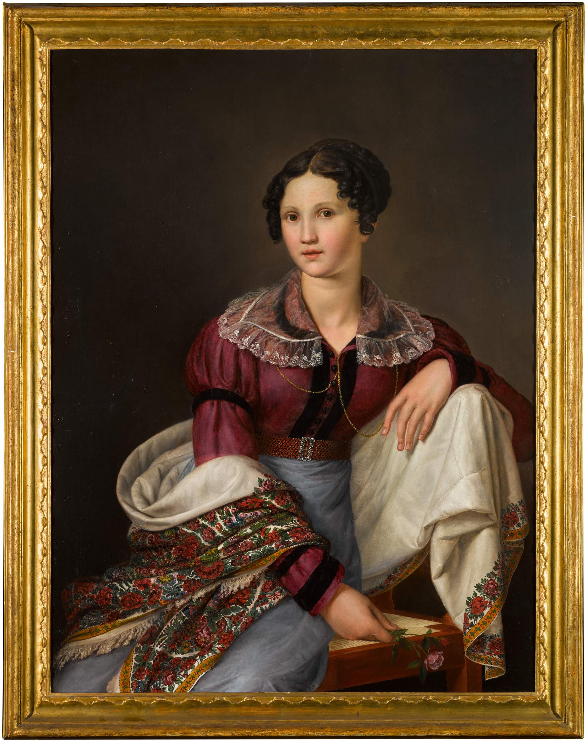 Portrait of an elegantly dressed lady, three-quarter-length, seated ...