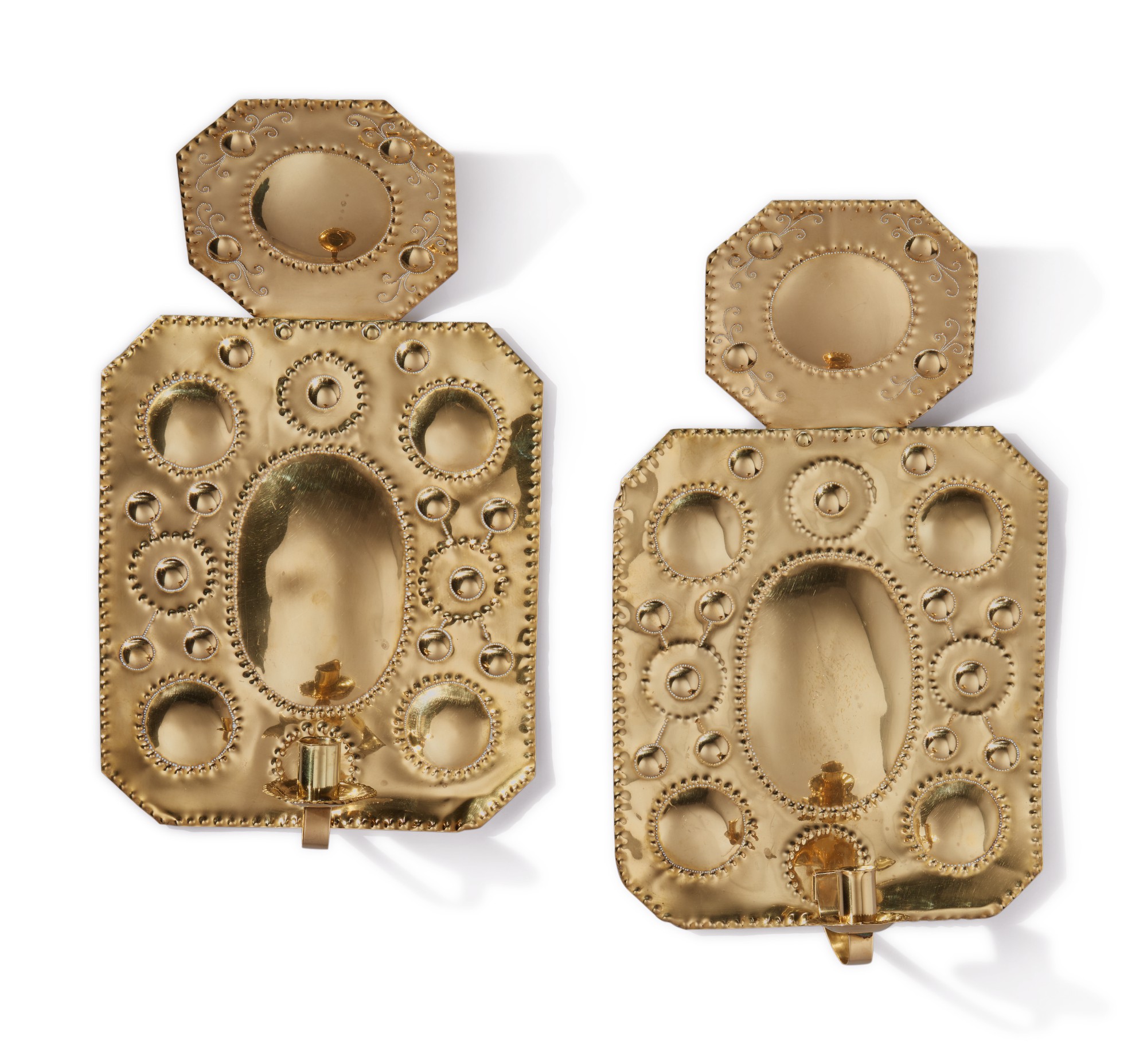 Pair of Dutch Baroque Repousse Brass Candle Wall Sconces, Early 18th ...