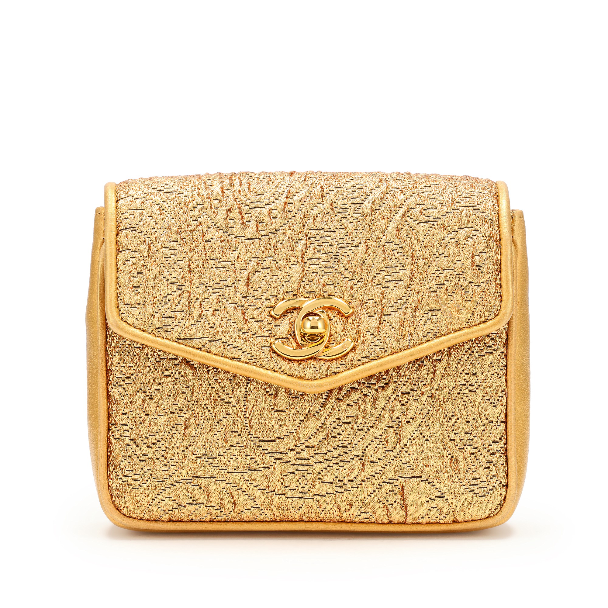 Chanel Vintage Gold Brocade And Lambskin Waist Bag Pouch Gold Hardware ...