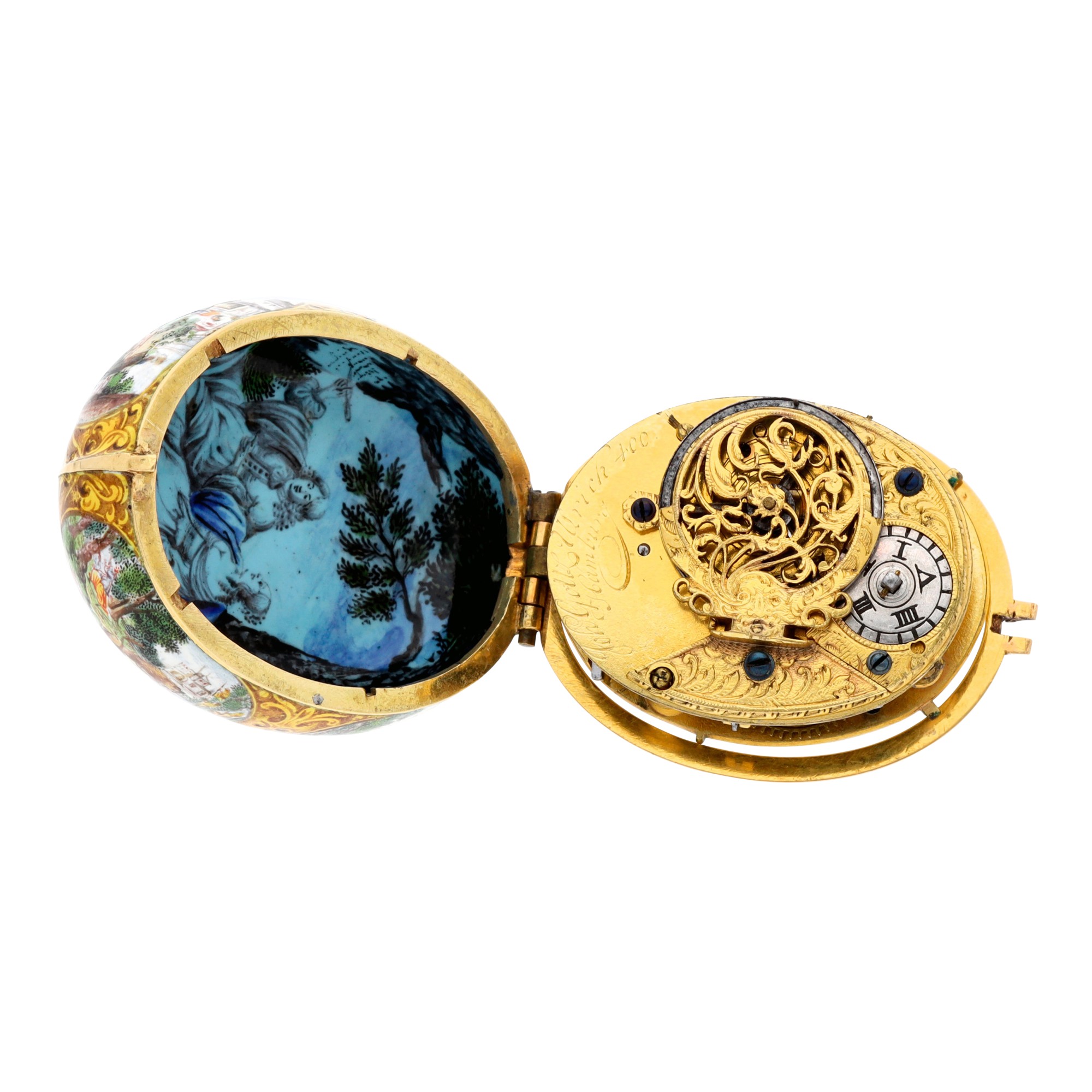 An oval gold and polychrome enamel painted watch case with later custom ...