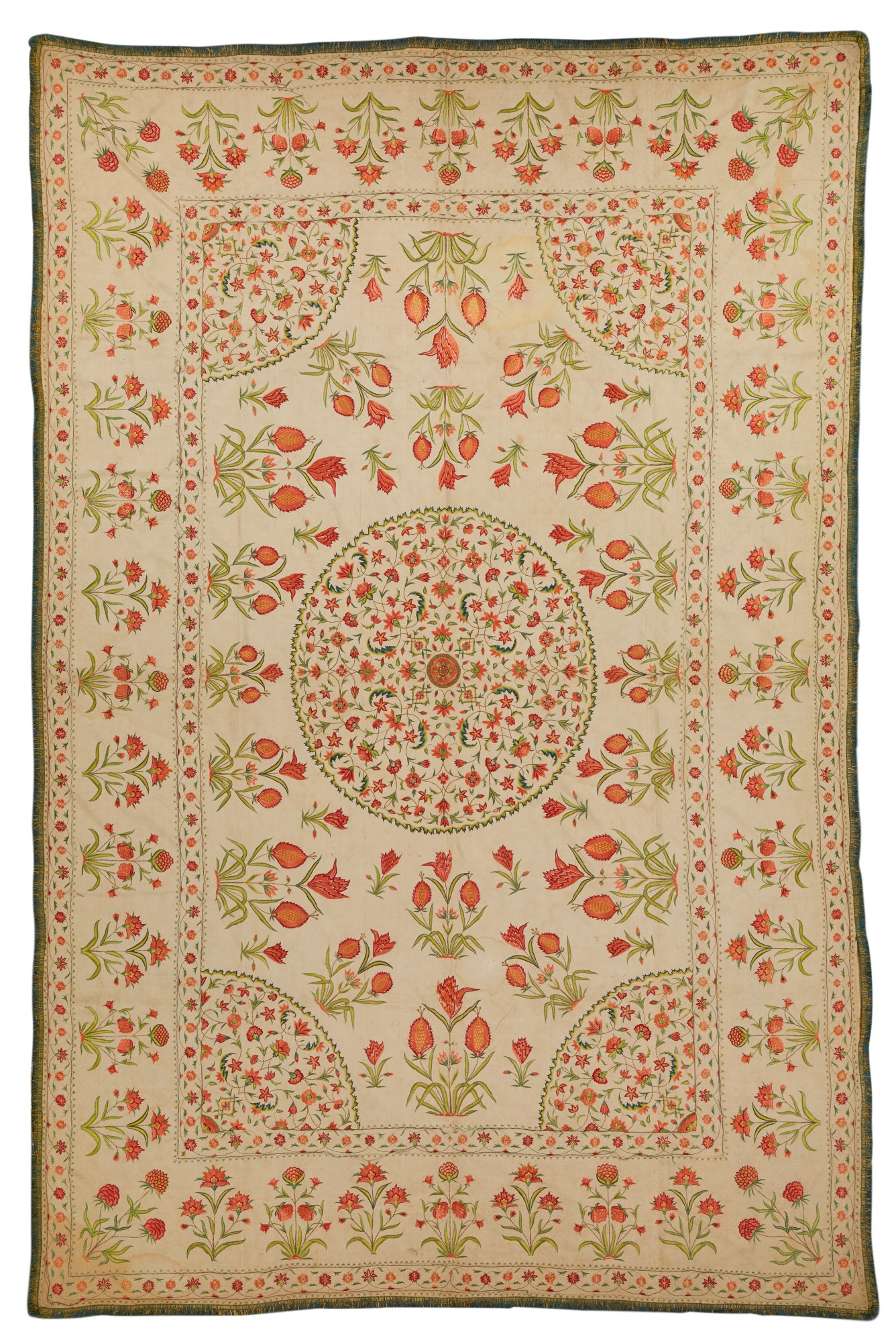 A silk and metal-thread embroidered and quilted floor spread, India ...