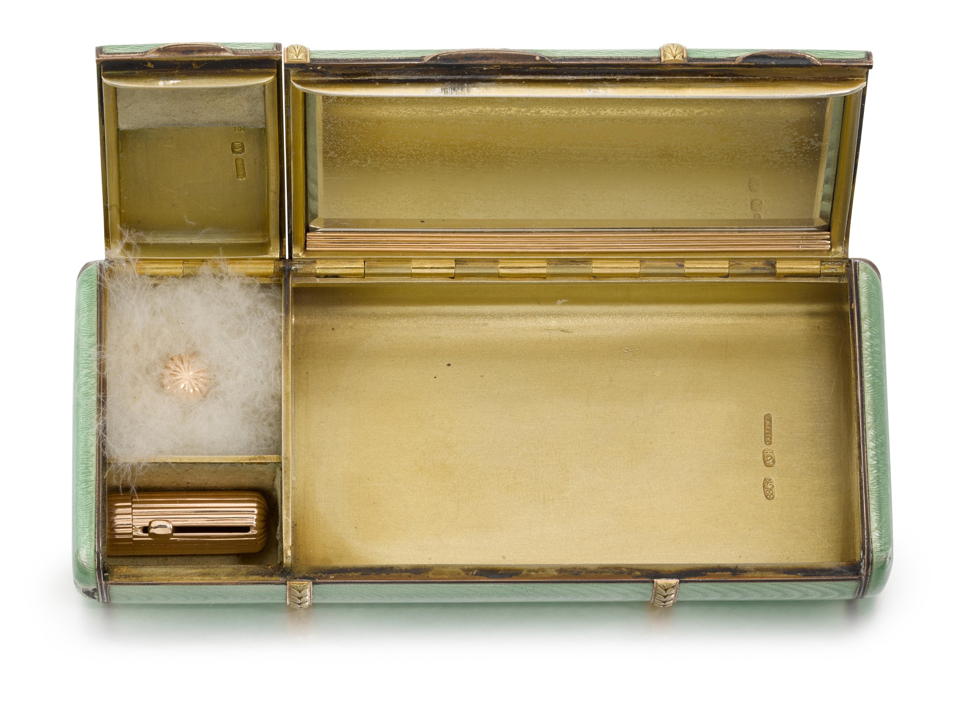 A Fabergé gold and silver-gilt, guilloché enamel vanity case ...