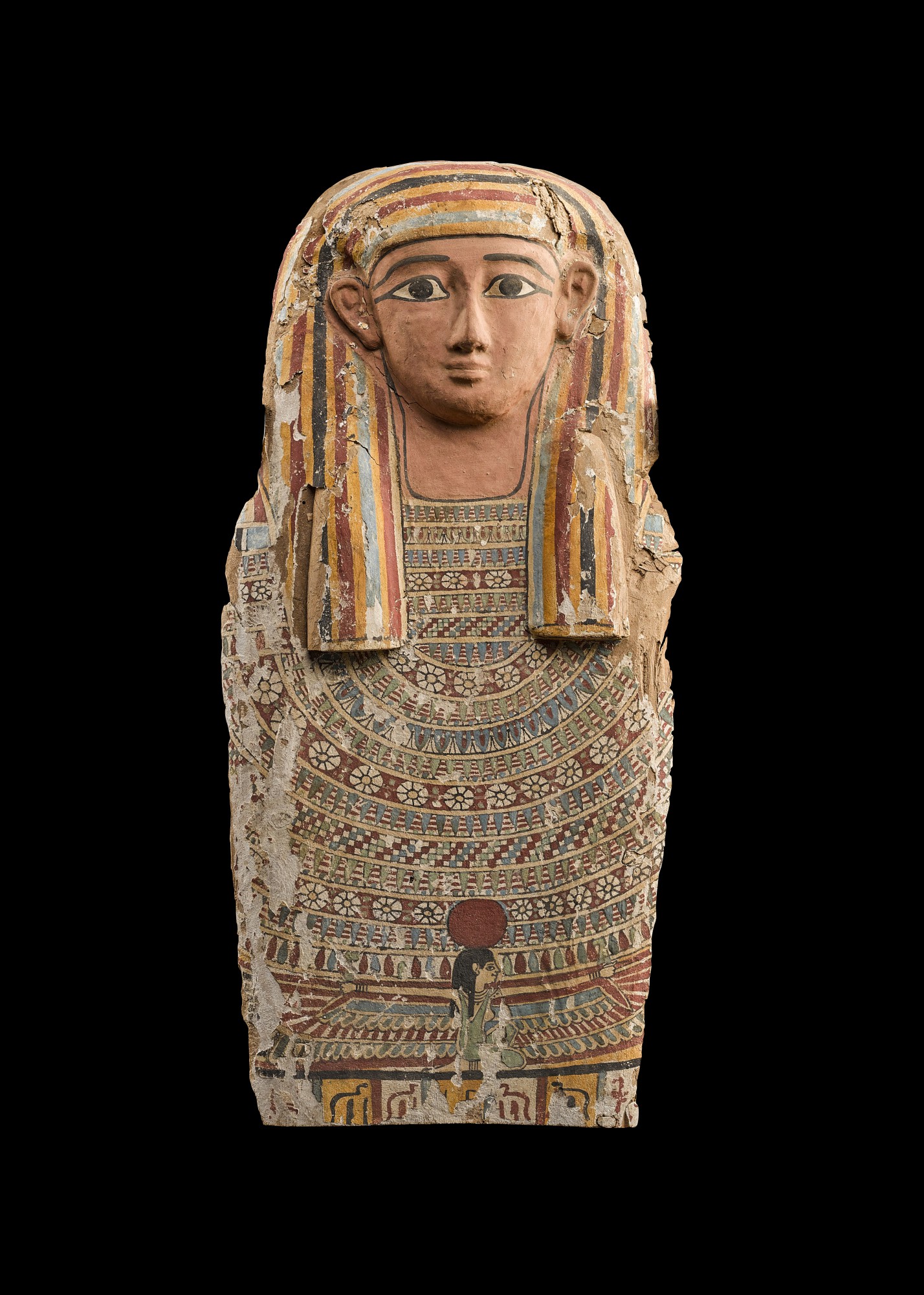 The Upper Part of an Egyptian Polychrome Wood Coffin Lid, 26th Dynasty ...