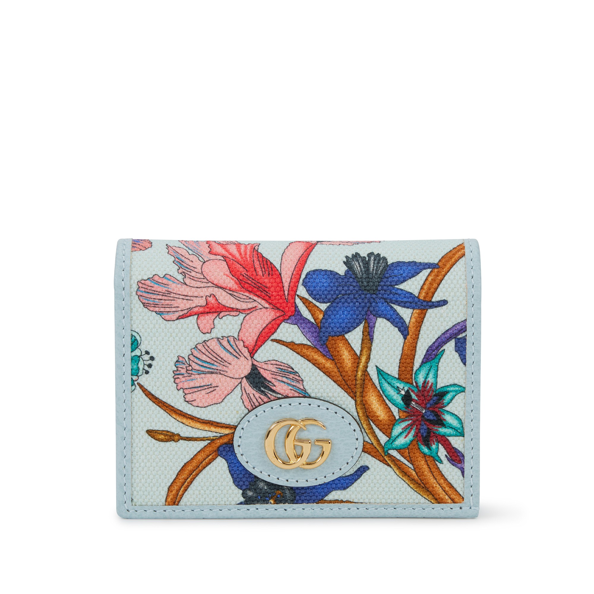 Gucci Blue Flora Print Canvas Compact Wallet Gold Hardware Available ...