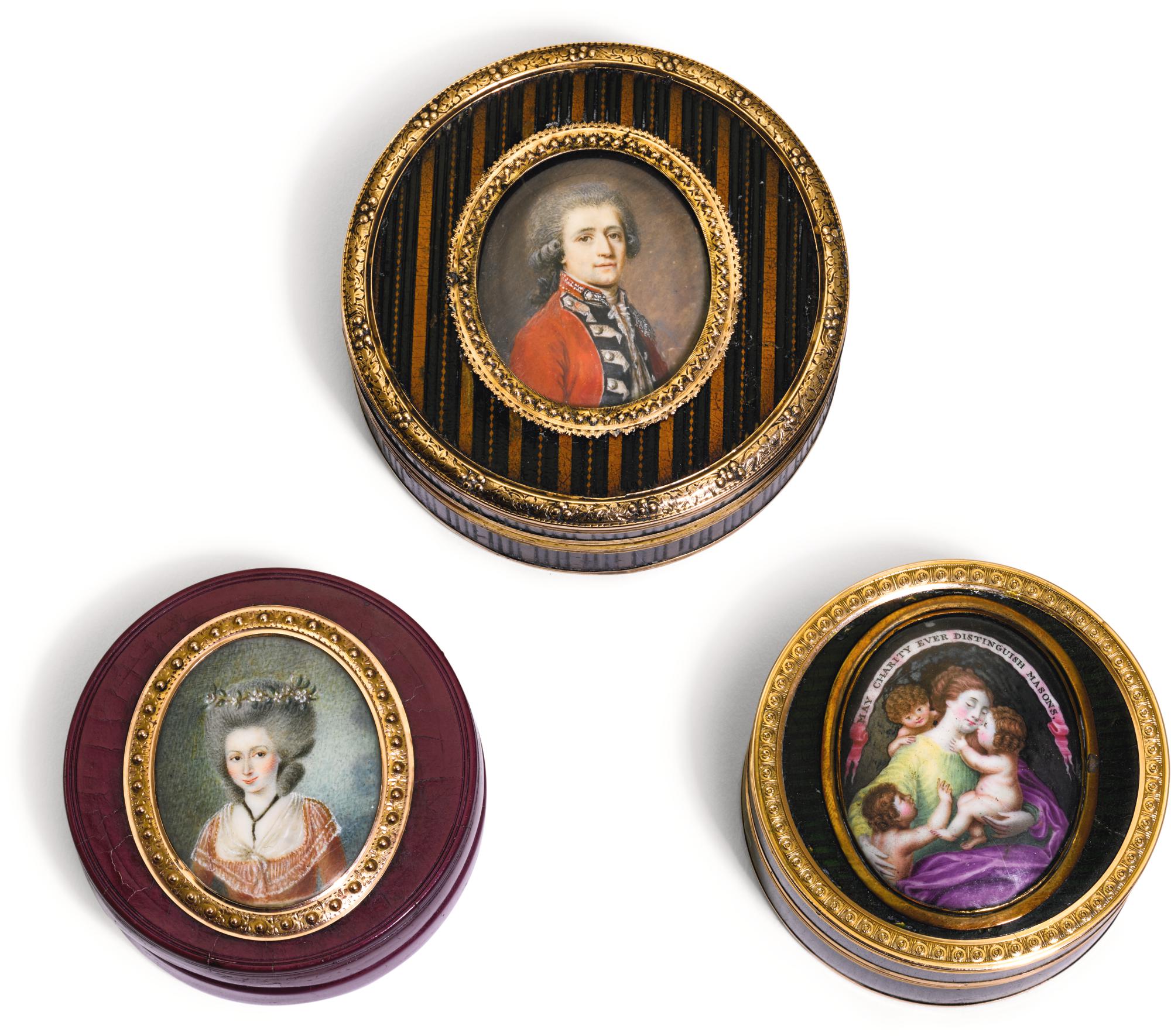 A GROUP OF THREE BOÎTES À MINIATURES, PROBABLY FRENCH, VARIOUS DATES ...