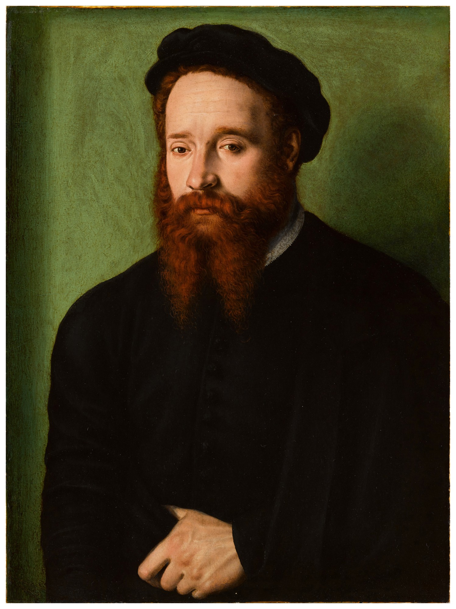 Portrait of a bearded man, half-length, wearing a black hat ...