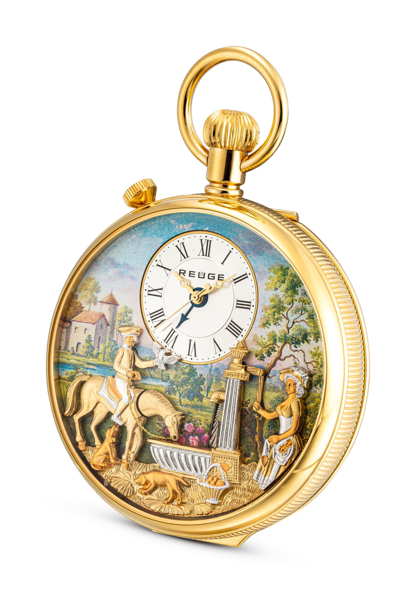 CHARLES REUGE | THE FOUNTAIN A GOLD PLATED OPENFACE WATCH WITH MUSICAL ...