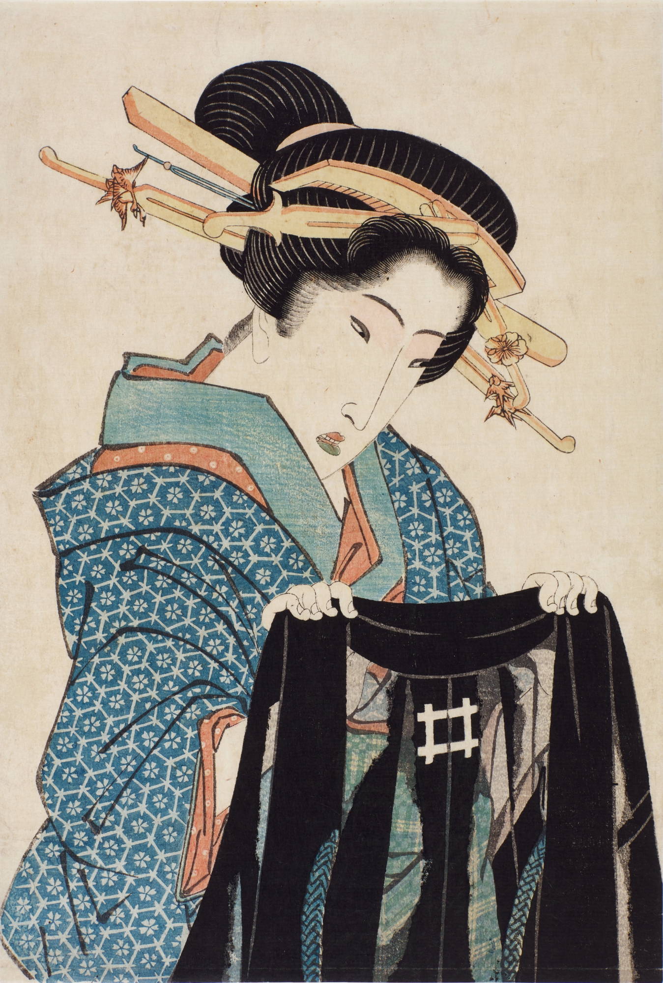 Keisai Eisen (1790-1848) | A woman holding black garment | Edo period ...
